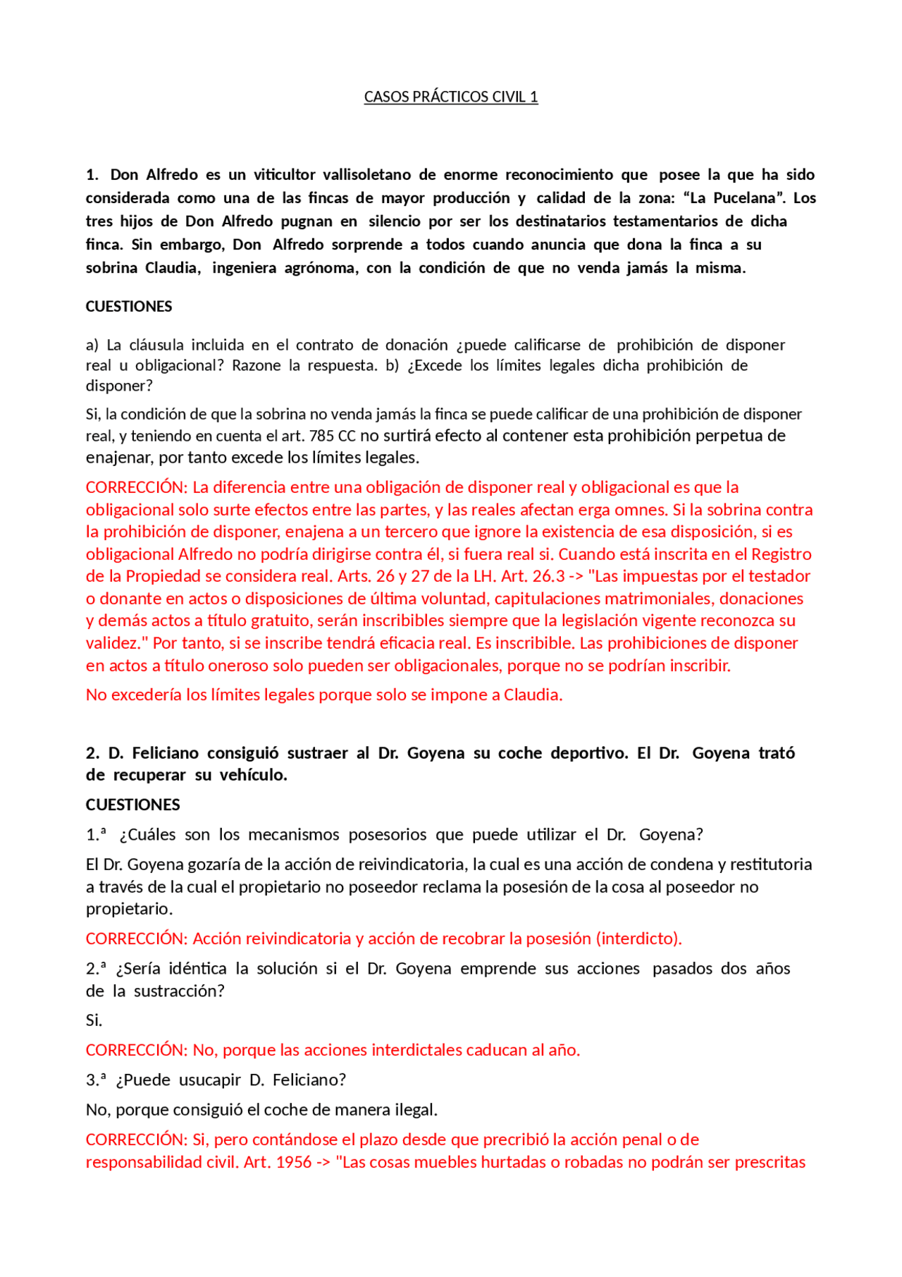 Ejercicio Civil Anual Ejercicios De Derecho Civil Docsity