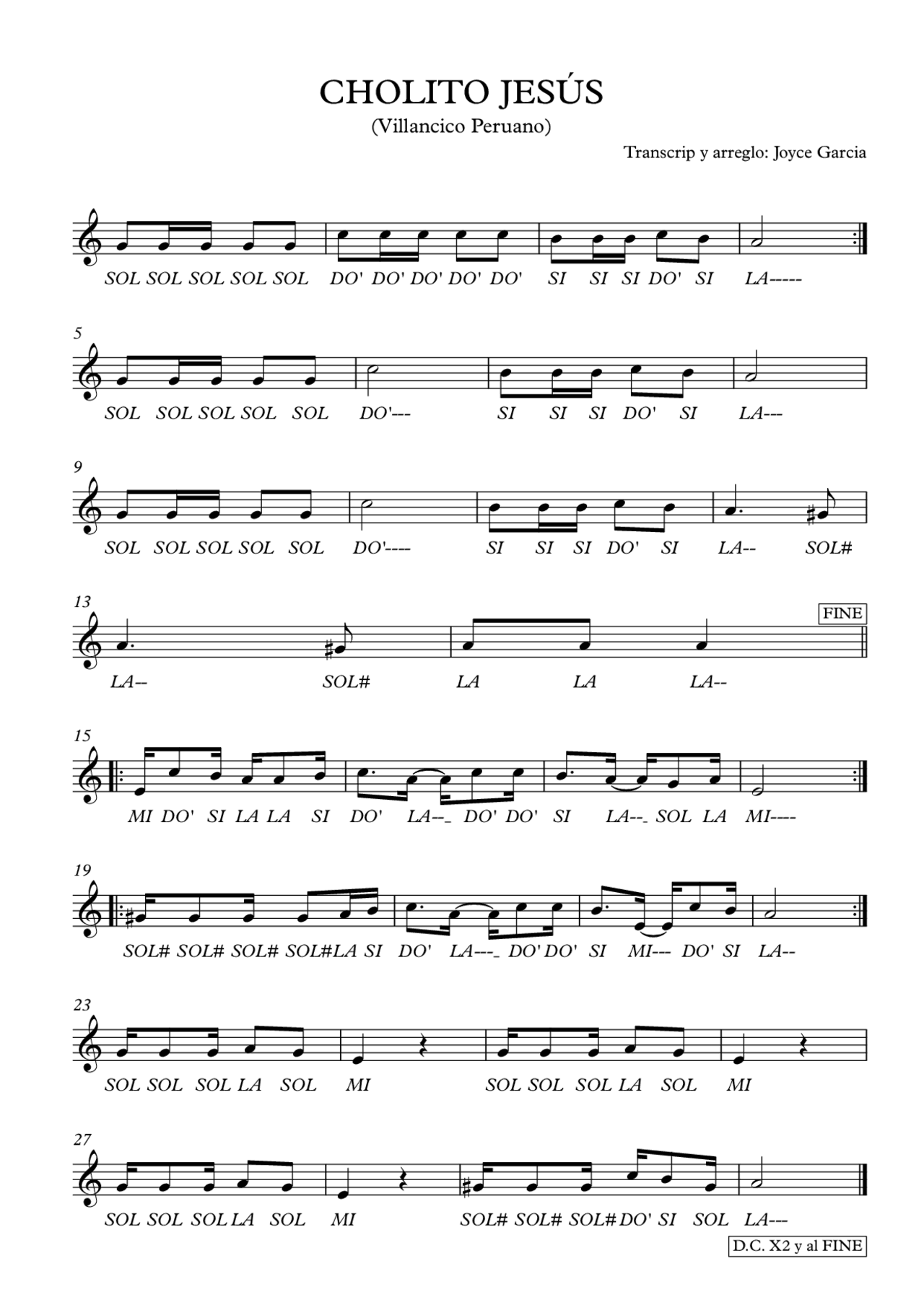 cholito jesus letras de notas musicales para poder aprender a cantar y ...