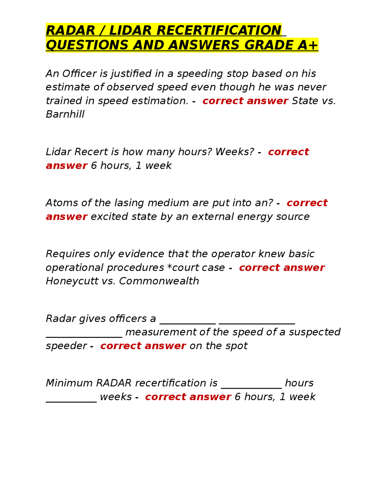 Radar/Lidar Recertification Questions and Answers | Exams Nursing | Docsity