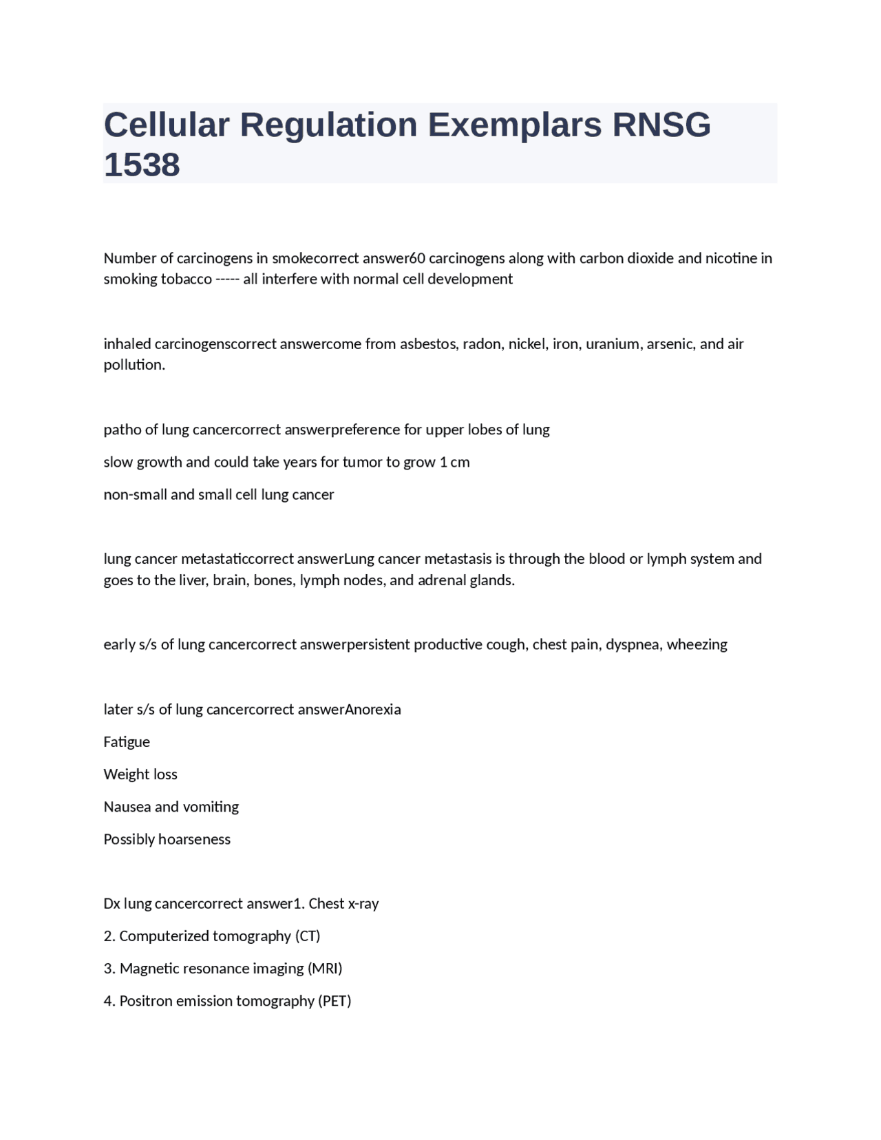 cellular regulation exemplars -RNSG 1538 exam with complete soluions ...