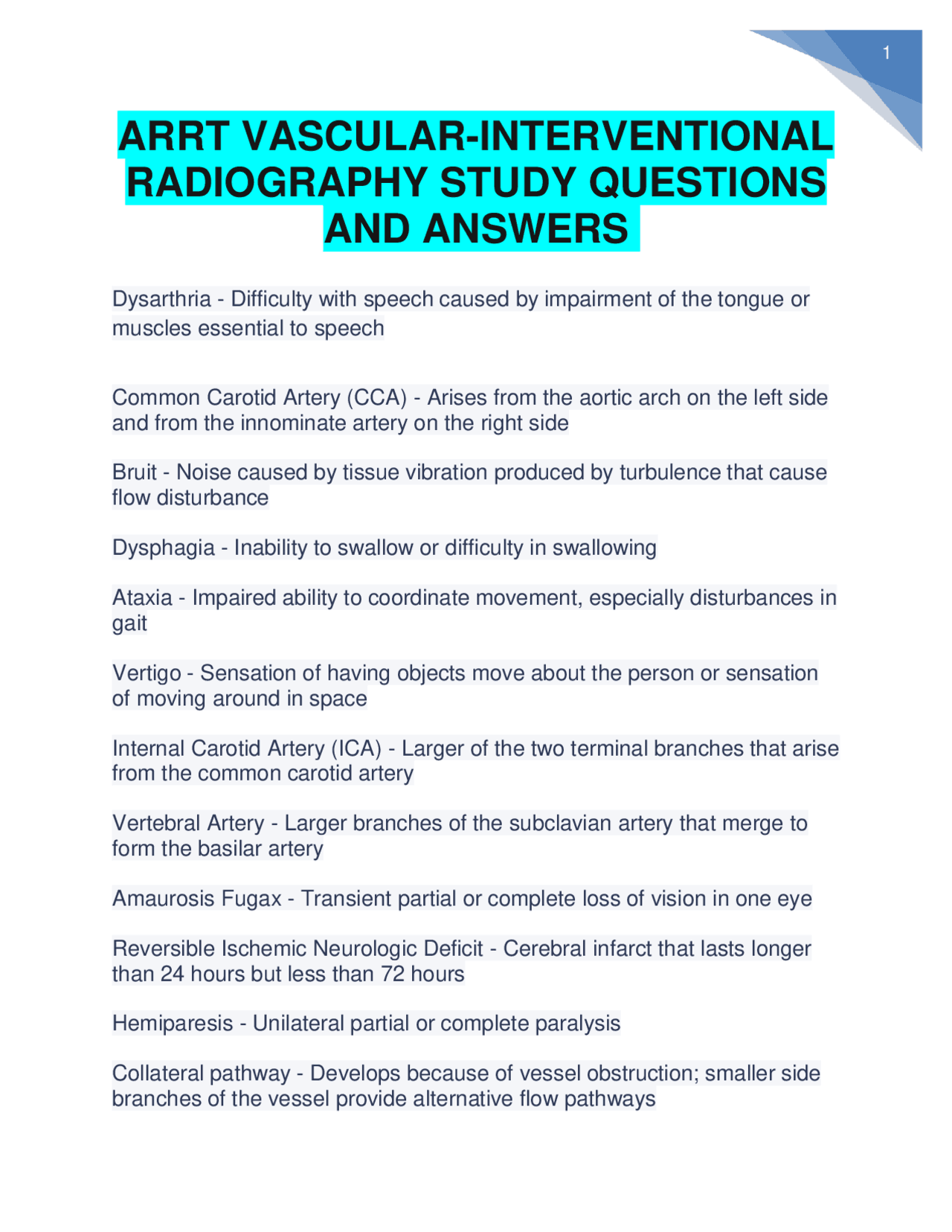 Study Questions and Answers for Vascular-Interventional Radiography ...