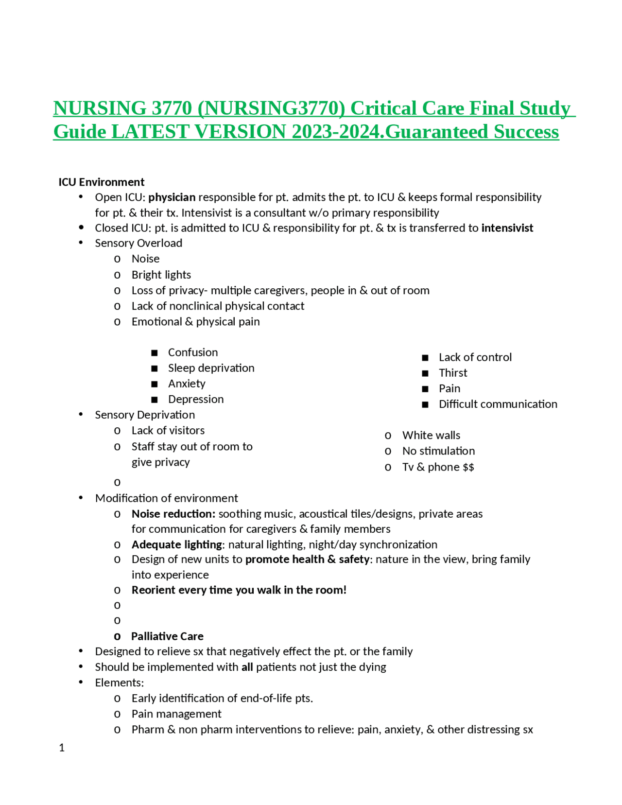NURSING 3770 (NURSING3770) Critical Care Final Study Guide LATEST ...