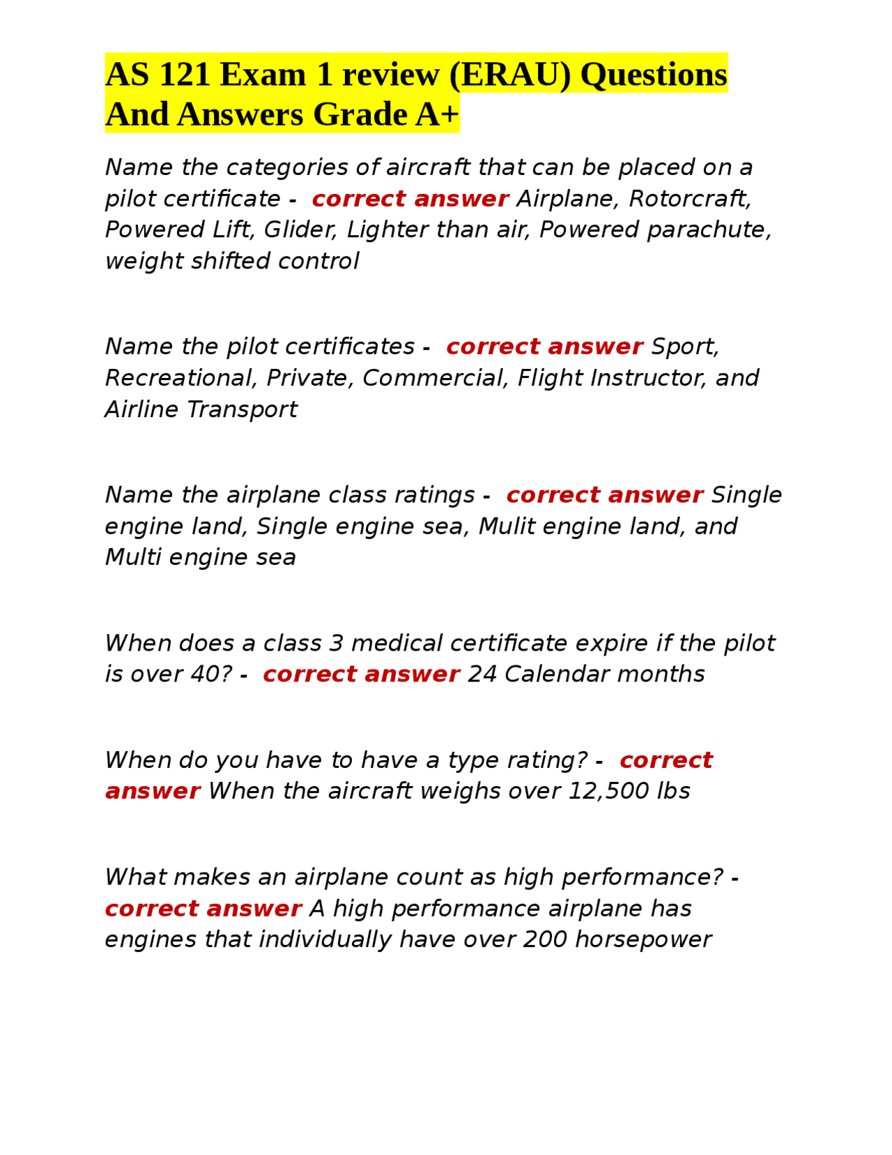 AS 121 Exam 1 Review (ERAU) Questions and Answers Grade A+ | Exams ...