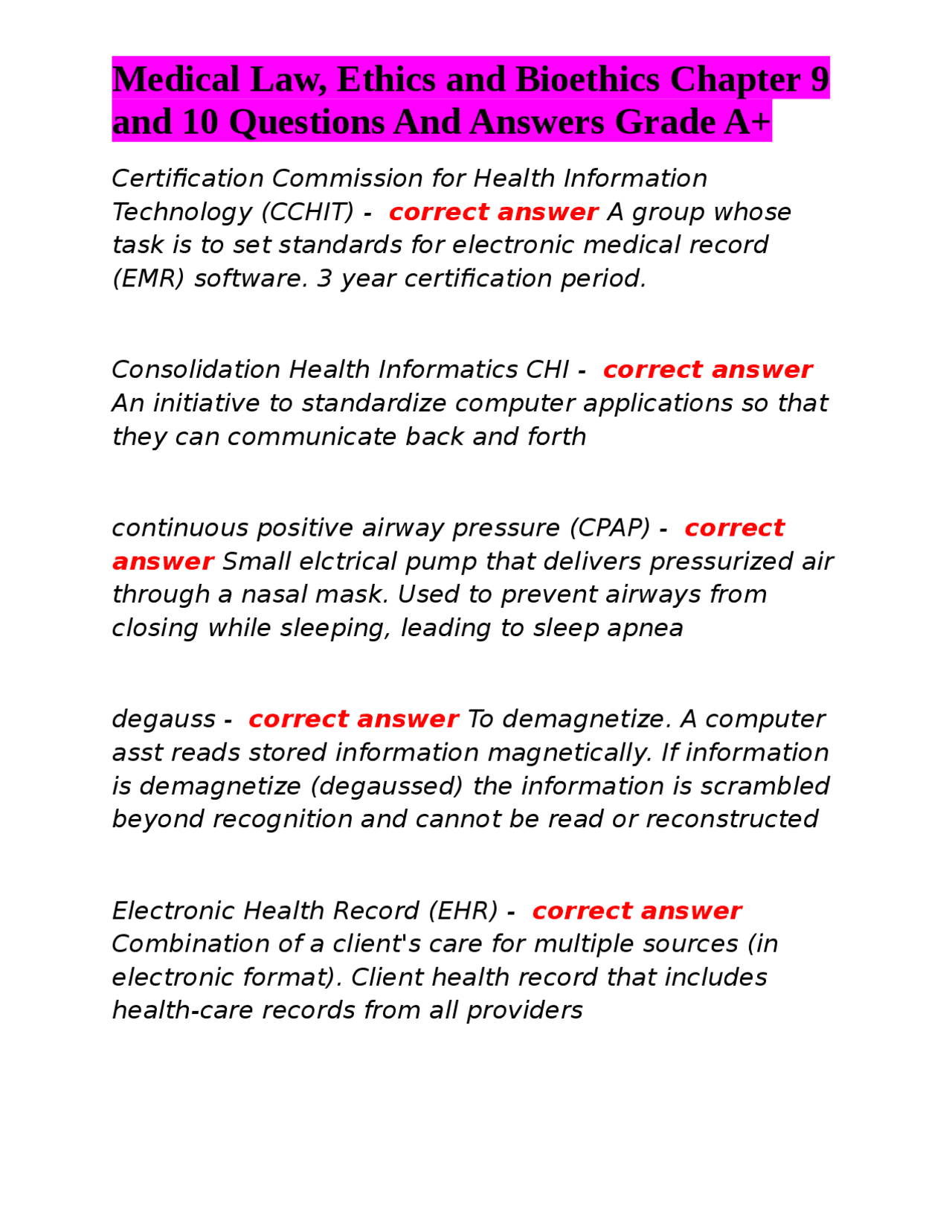 Medical Law, Ethics and Bioethics Chapter 9 and 10 Questions And ...