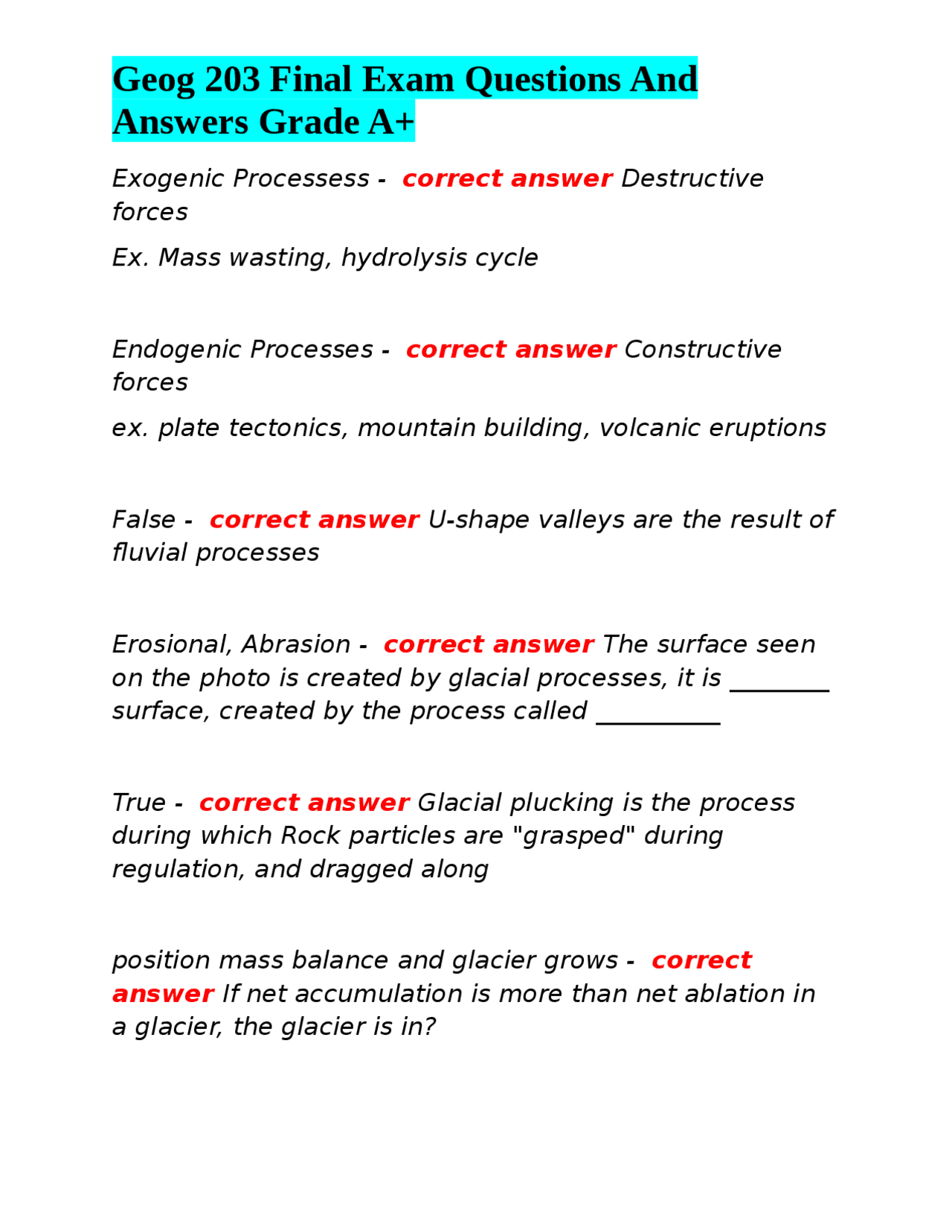 Geog 203 Final Exam Questions And Answers Grade A+ | Exams Geographic ...