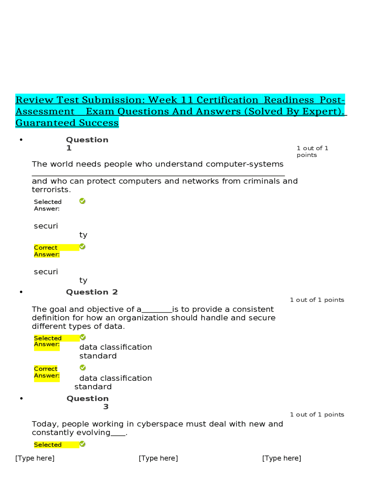 Review Test Submission: Week 11 Certification Readiness Post-Assessment ...