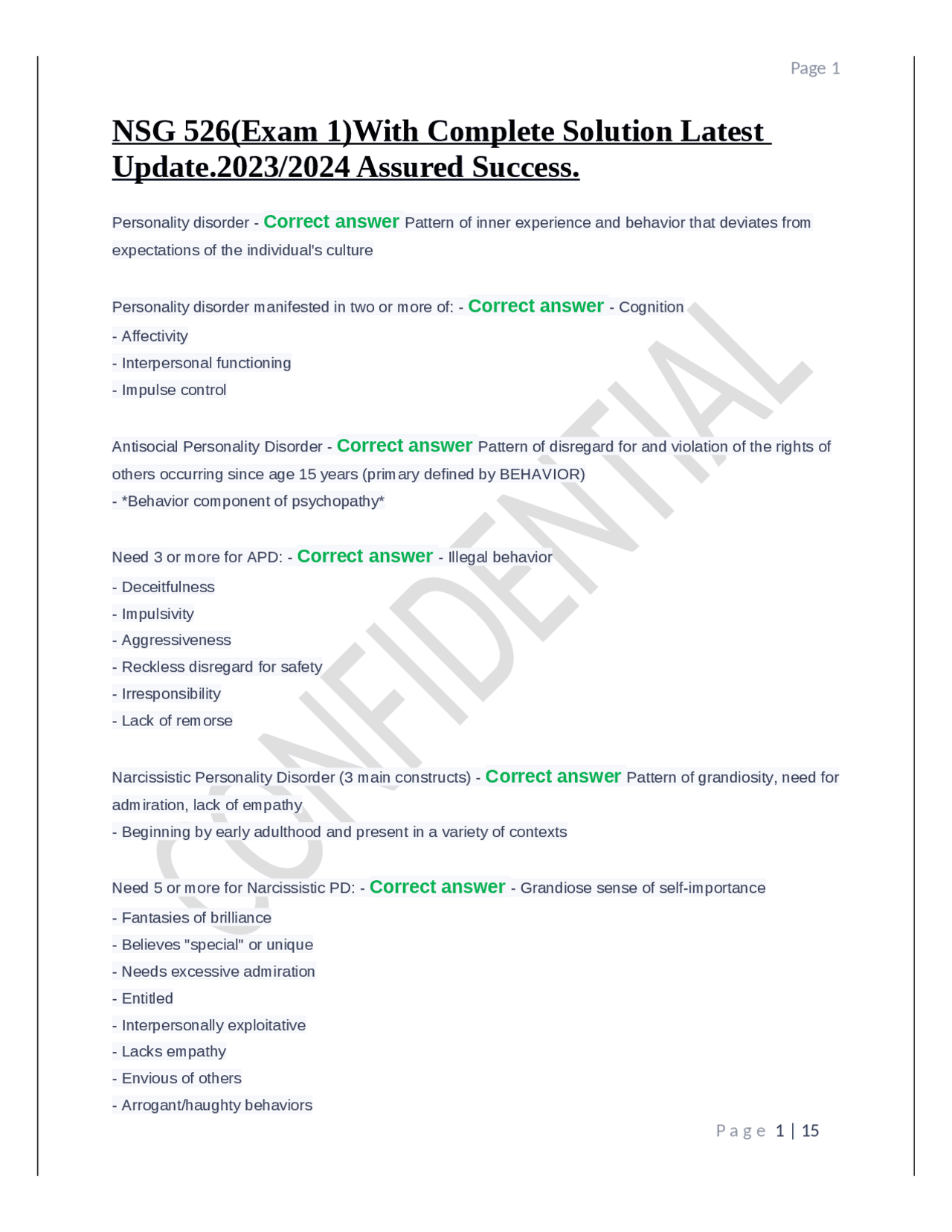Nsg 526 Exam 1 With Complete Solution Latest Update 2023 2024 Assured Success Exams Nursing