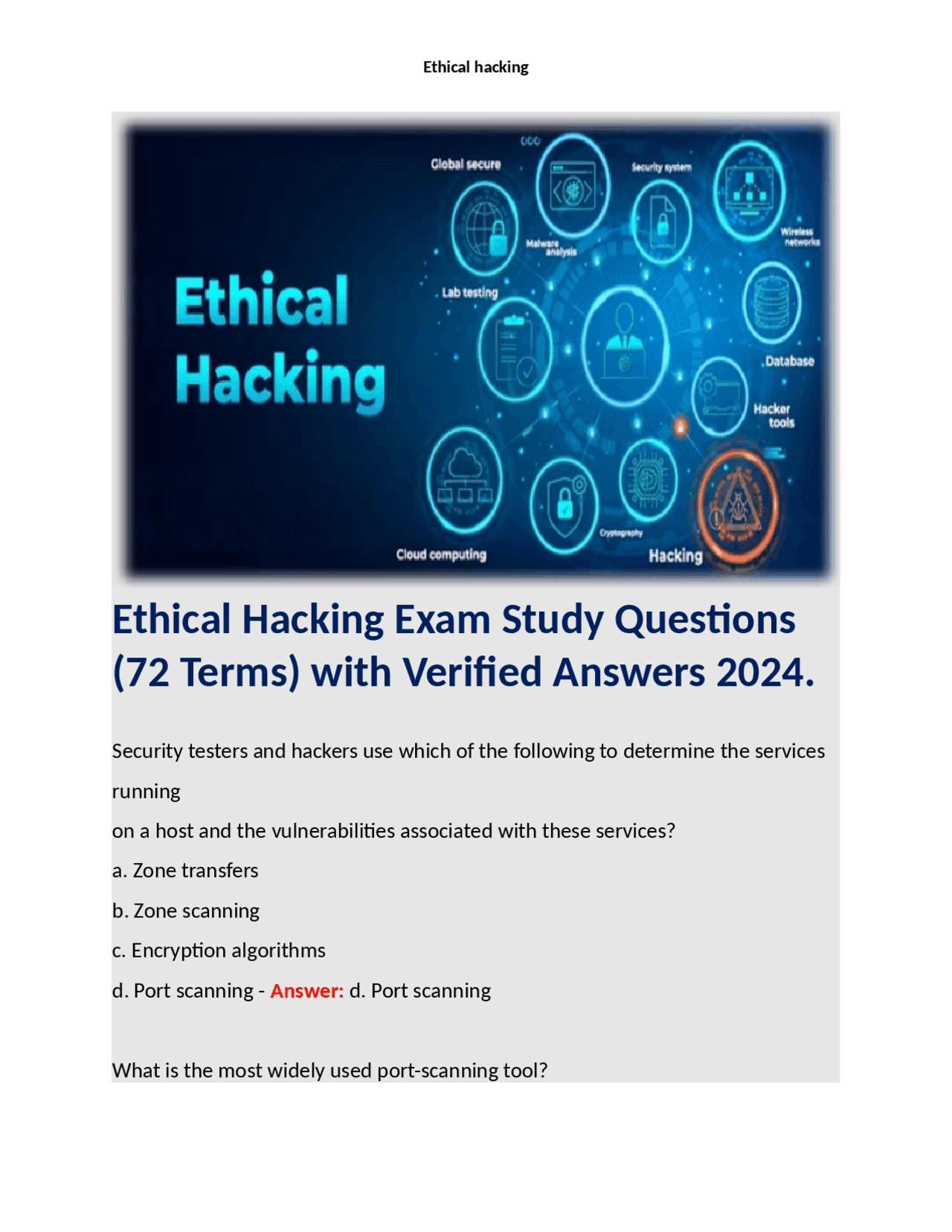 Ethical Hacking Exam Study Questions (72 Terms) with Verified Answers ...