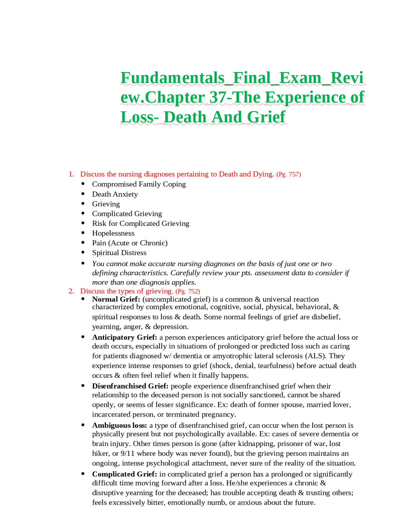 Fundamentals_Final_Exam_Review.Chapter 37-The Experience of Loss- Death ...