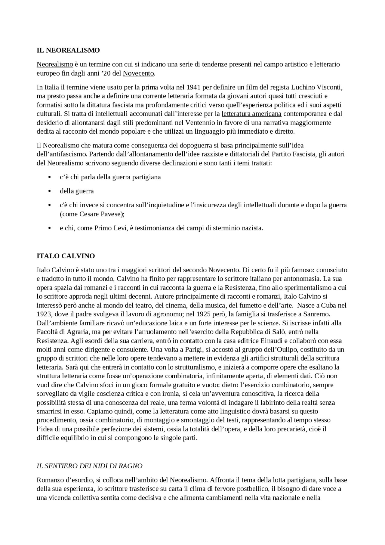 Il Neorealismo e Italo Calvino | Dispense di Italiano | Docsity