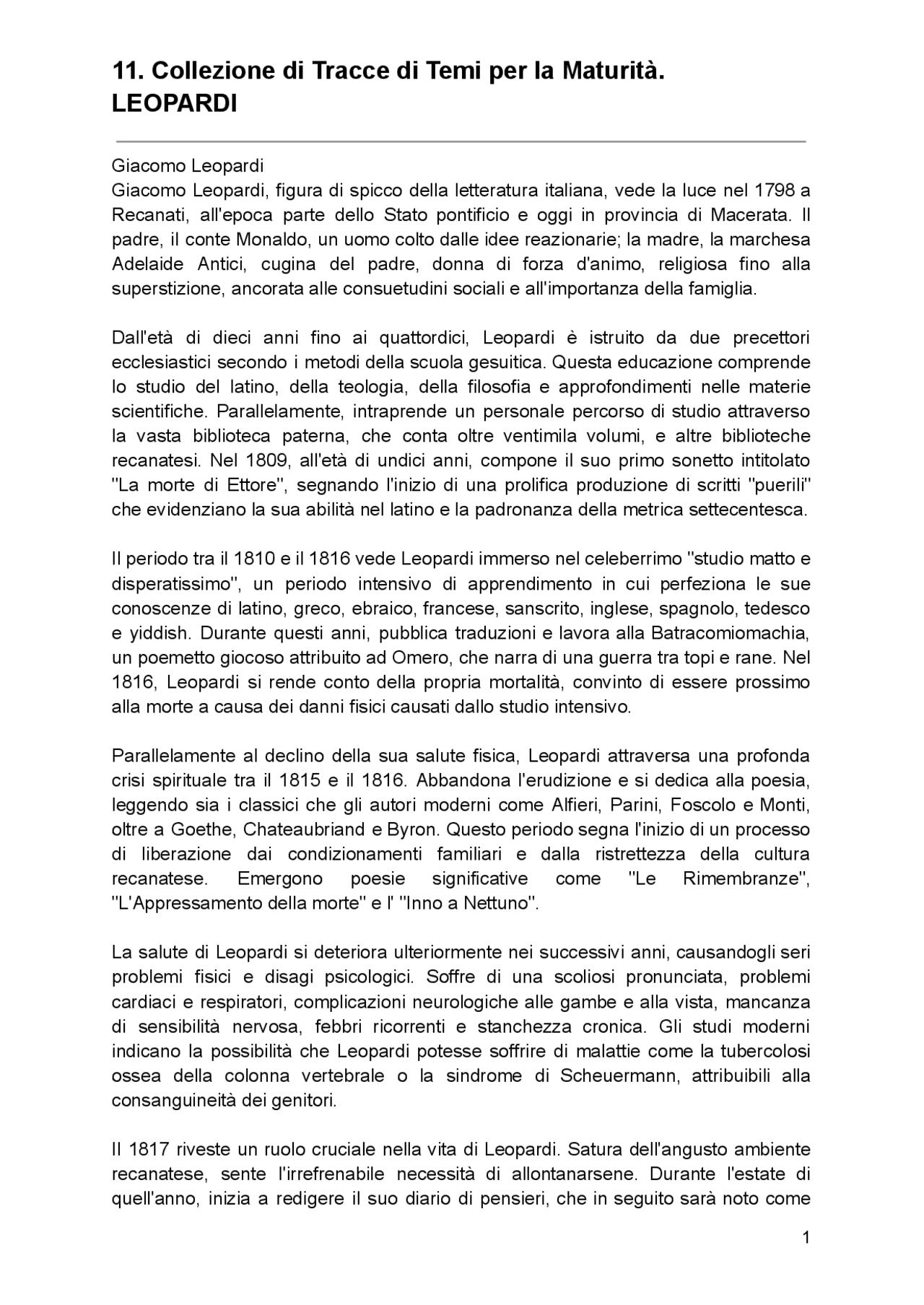 11. Autori. LEOPARDI | Appunti di Italiano | Docsity