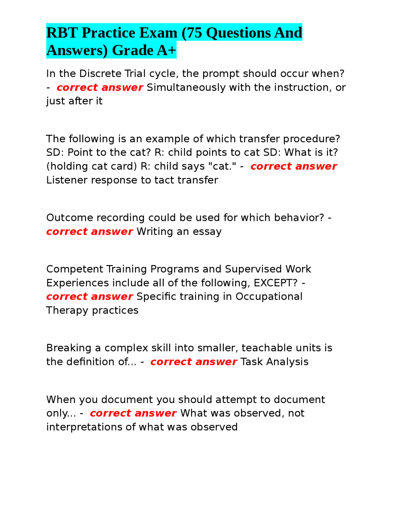 RBT Practice Exam (75 Questions And Answers) Grade A+ | Exams ...