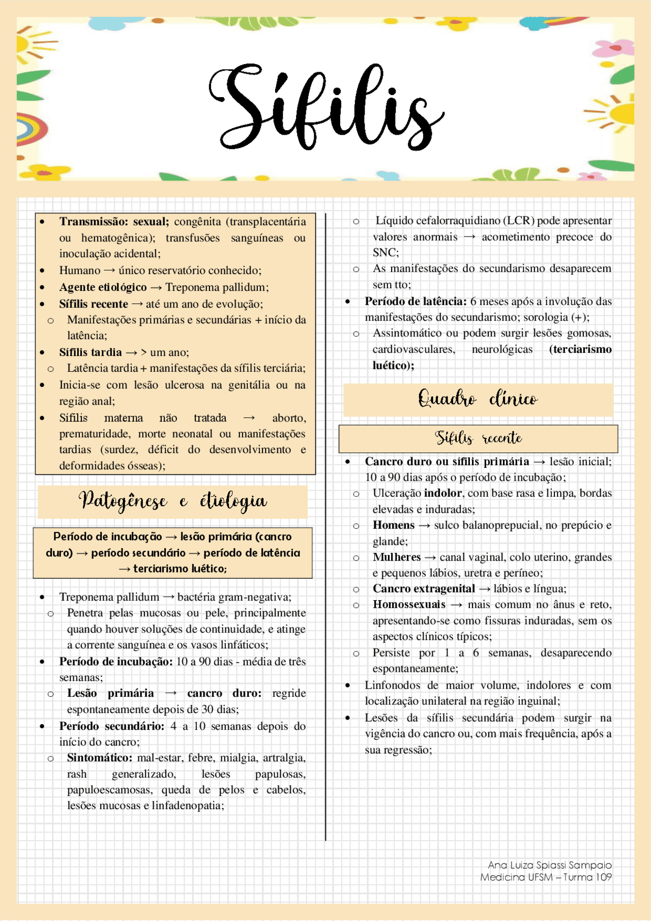 Resumo sobre Sífilis | Esquemas Infectologia | Docsity