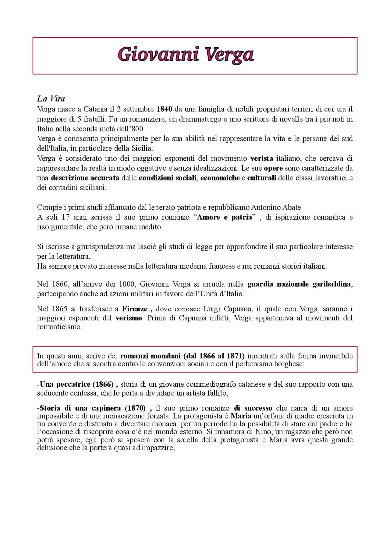 Giovanni Verga e il verismo italiano | Appunti di Italiano | Docsity