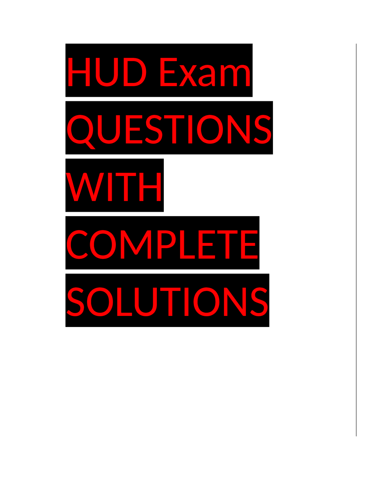 HUD Exam Questions and Solutions | Exams Business Economics | Docsity