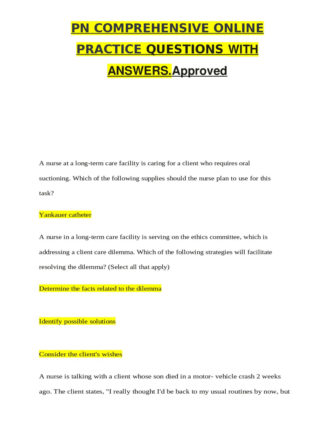 PN COMPREHENSIVE ONLINE PRACTICE QUESTIONS WITH ANSWERS.Approved ...