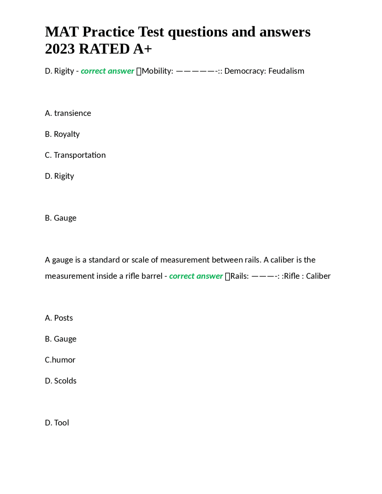 MAT Practice Test questions and answers 2023 RATED A+ | Exams Nursing ...