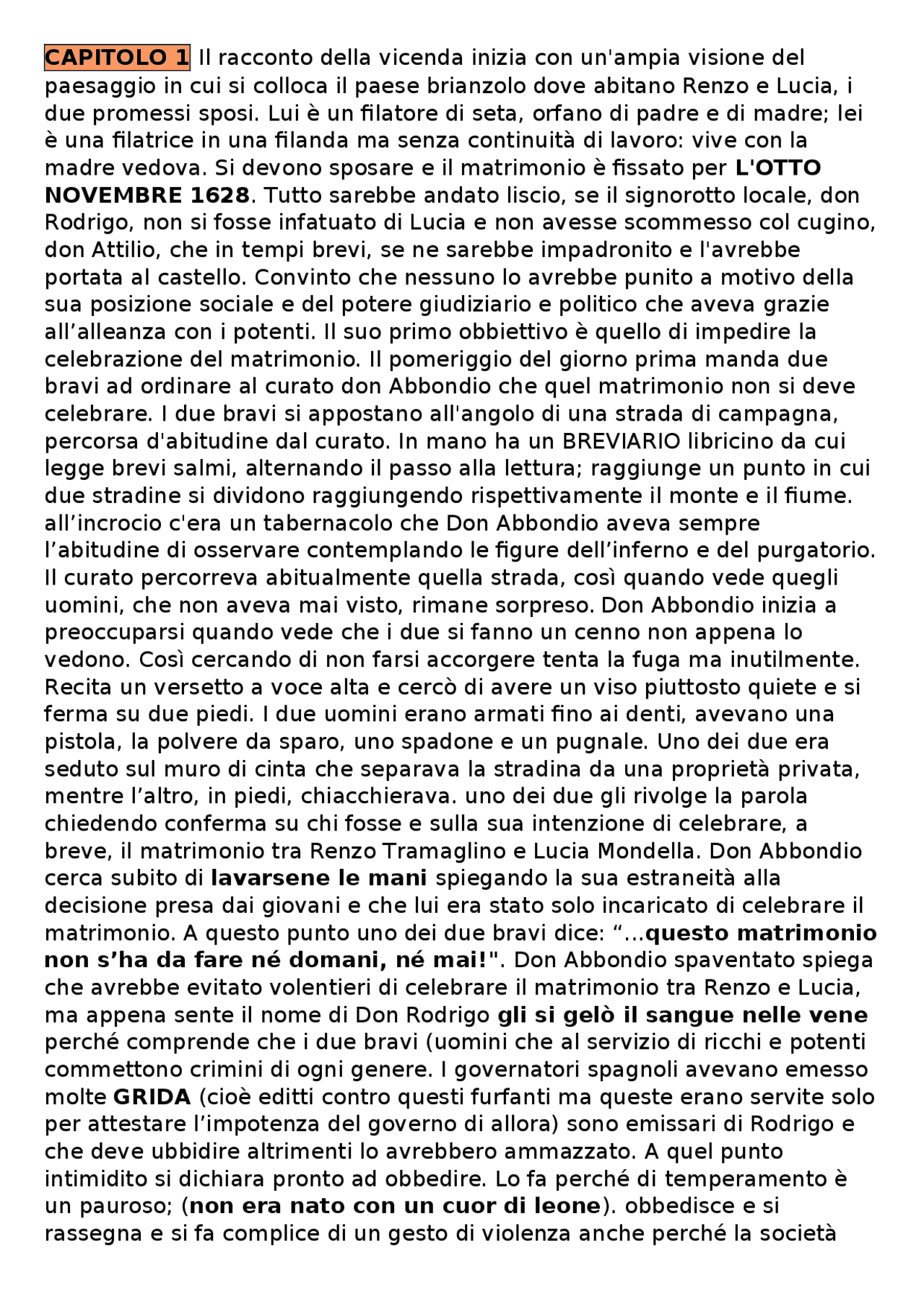 Descrizione primo capitolo dei Promessi sposi con riferimento ai fatti e personaggi | Appunti di ...