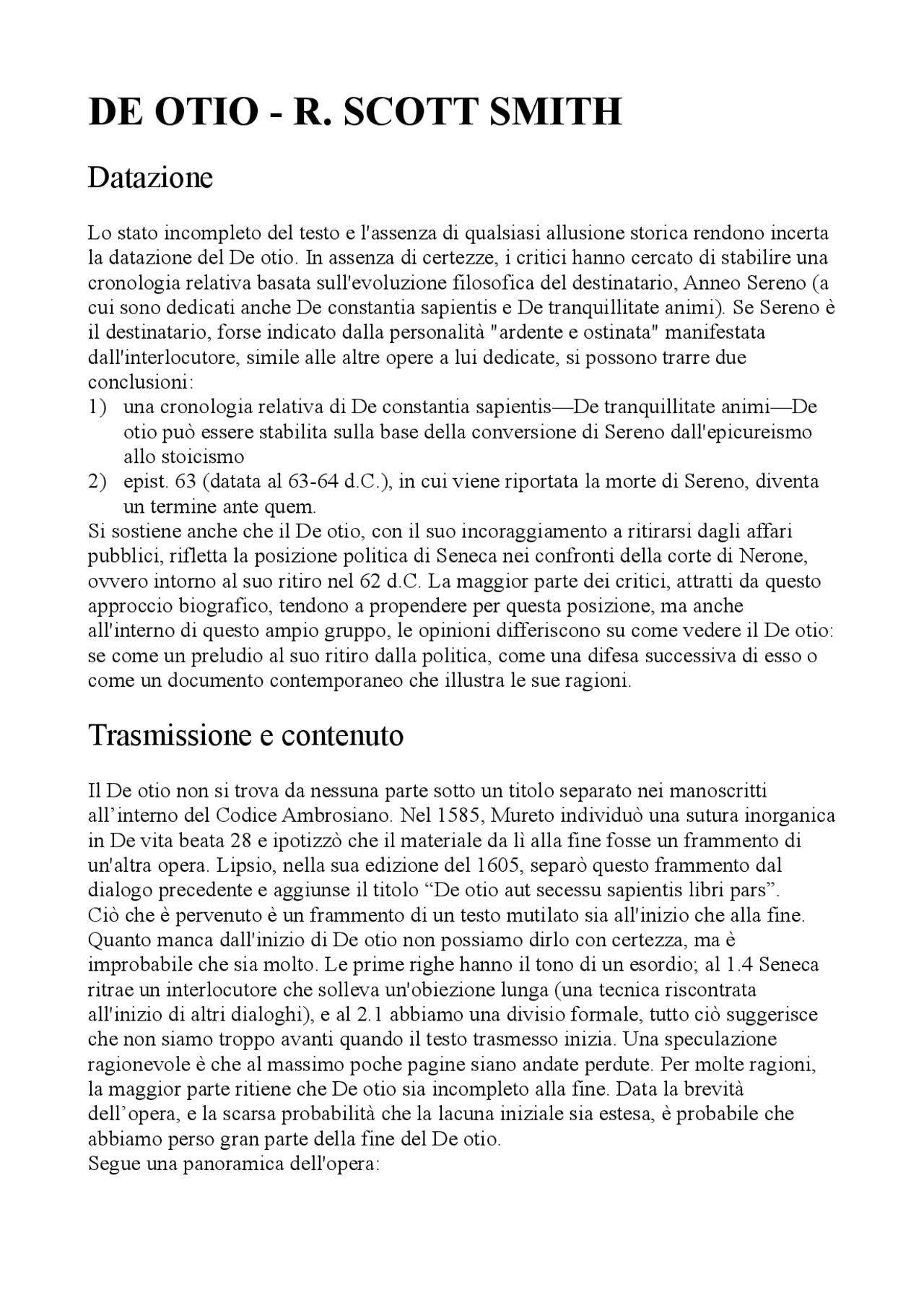 Articolo di R. Scott Smith sul "De Otio" (Seneca) | Traduzioni di ...