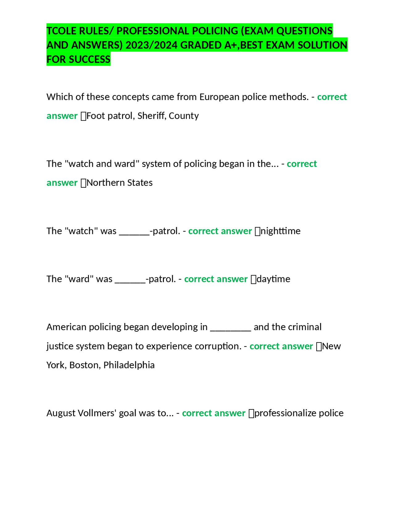 TCOLE Rules and Professional Policing Exam Questions and Answers ...