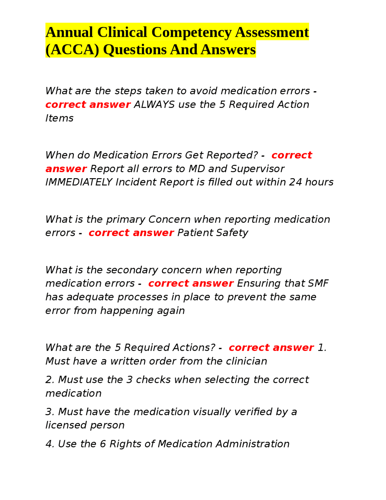Annual Clinical Competency Assessment (ACCA) Questions And Answers ...