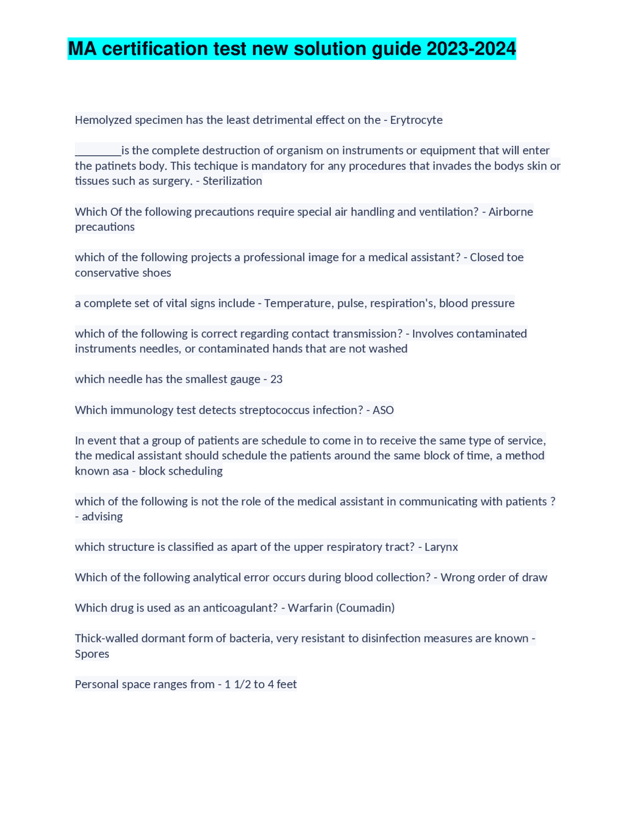 MA certification test new solution guide 2023-2024 | Exams Nursing ...