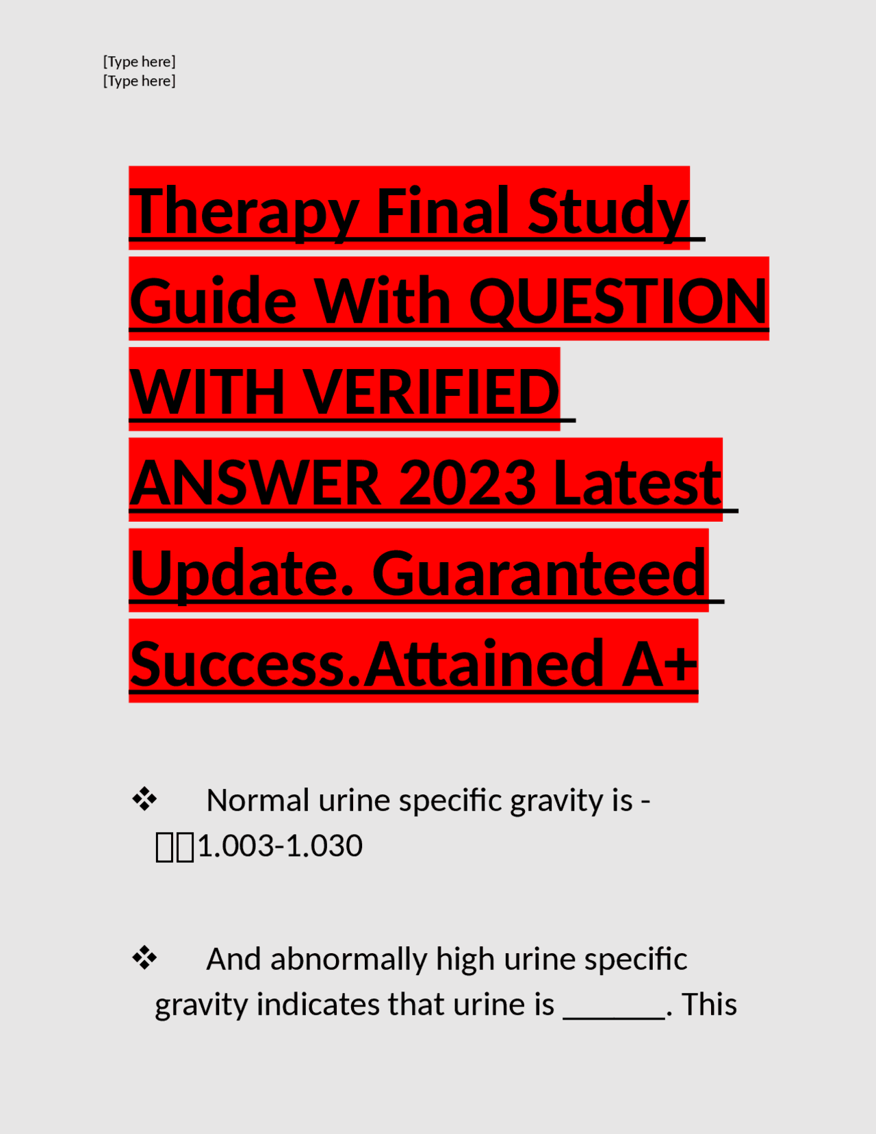 Therapy Final Study Guide With QUESTION WITH VERIFIED ANSWER 2023 ...