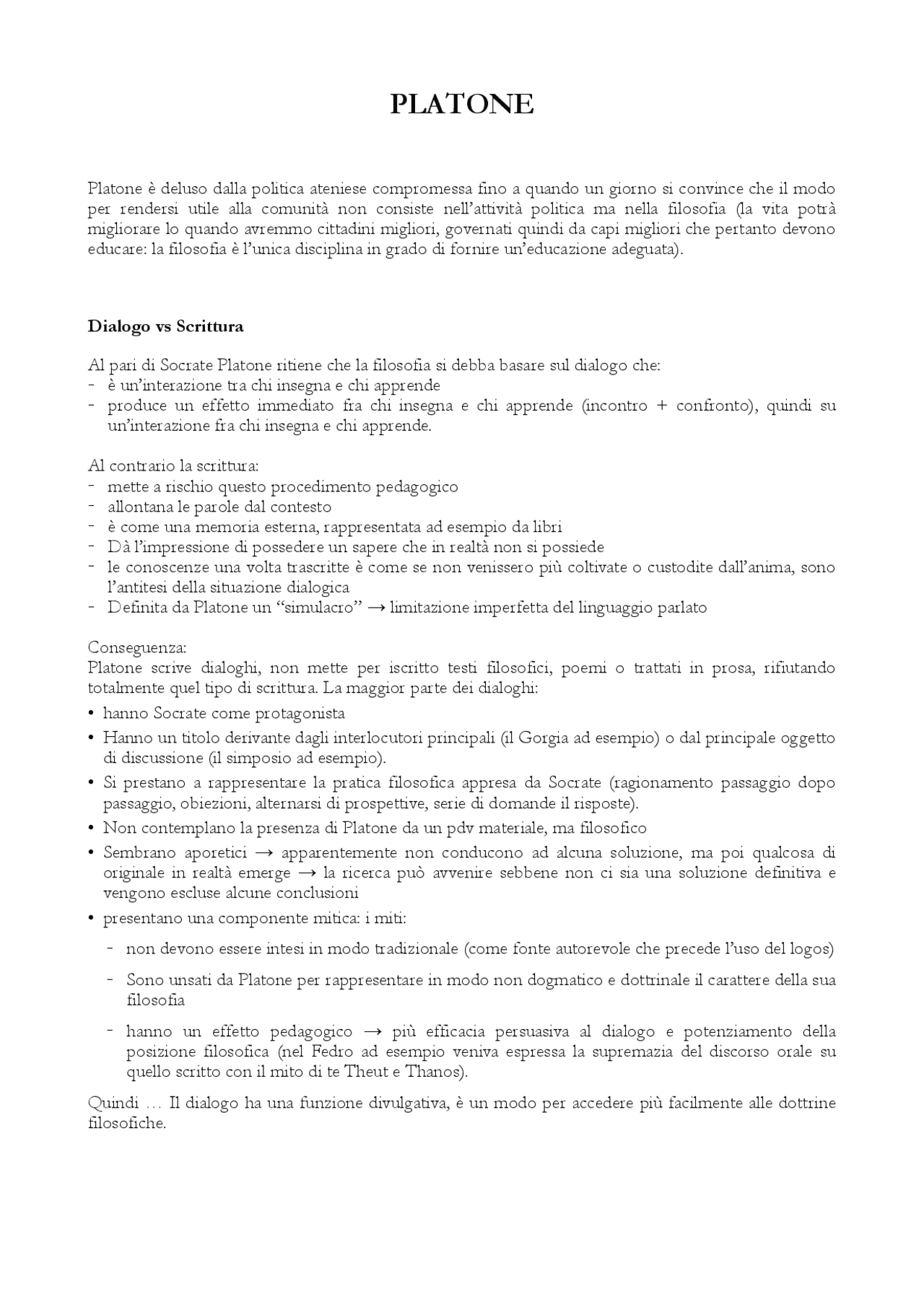 Platone - tutto quello che dovete sapere | Dispense di Filosofia | Docsity