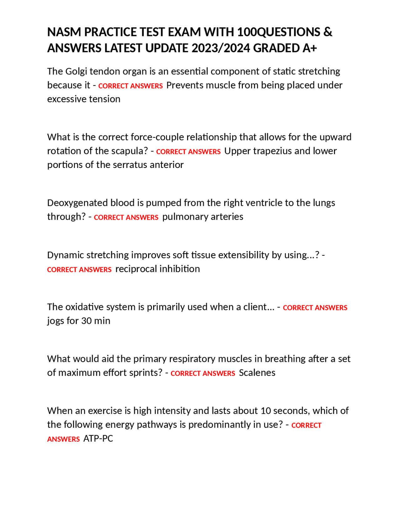 NASM PRACTICE TEST EXAM WITH 100QUESTIONS & ANSWERS LATEST UPDATE 2023/ ...