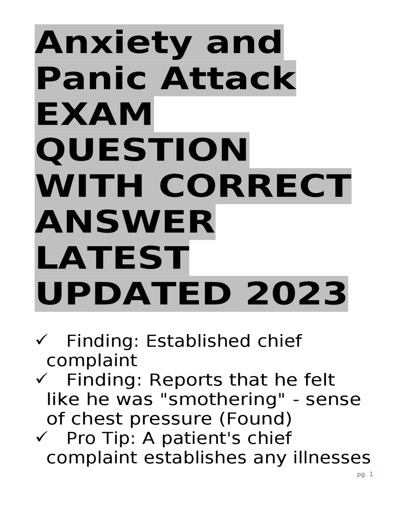 Anxiety and Panic Attack Exam Questions and Tips | Exams Nursing | Docsity