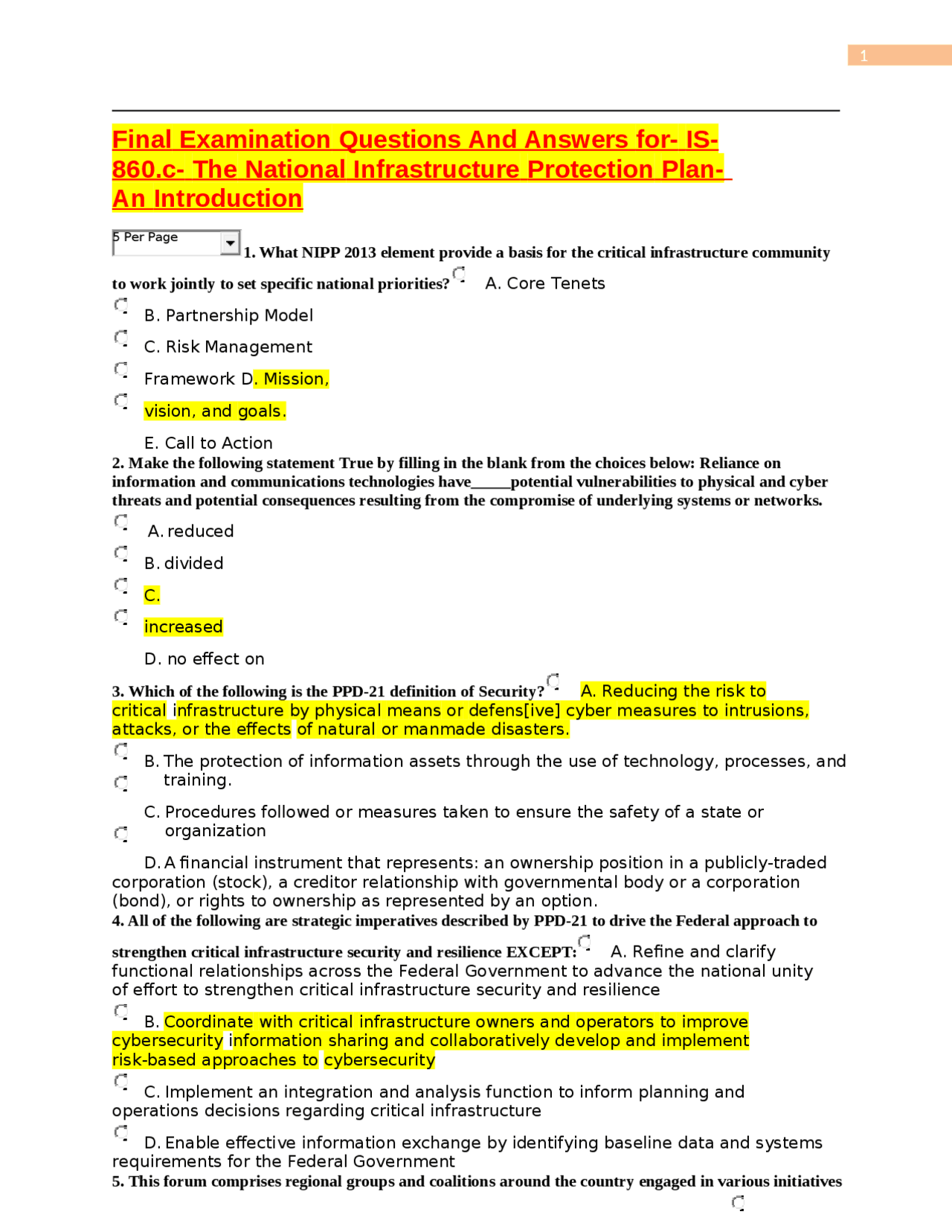Final Examination Questions And Answers for- IS-860.c- The National ...