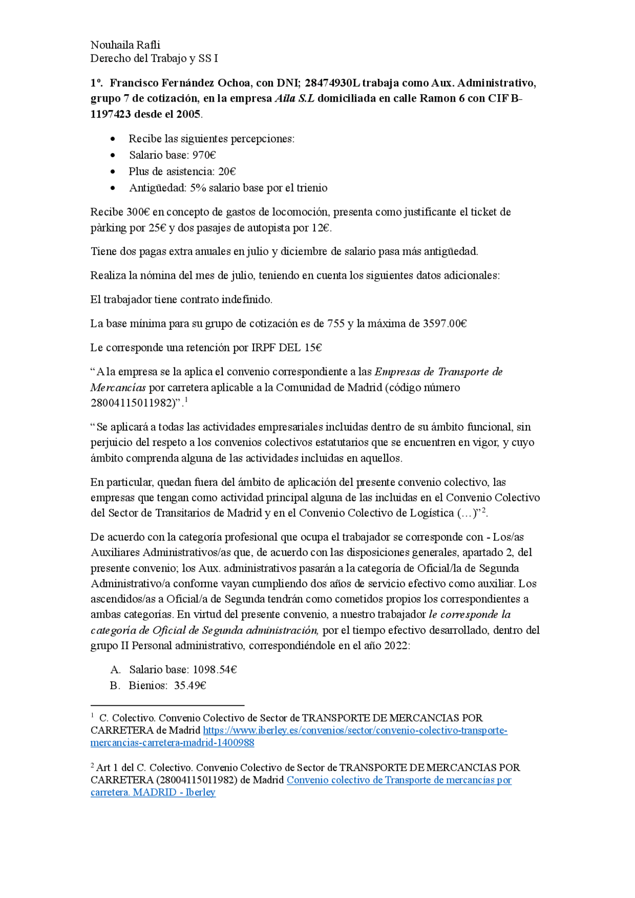 ejercicio practica...... | Ejercicios de Derecho Laboral | Docsity