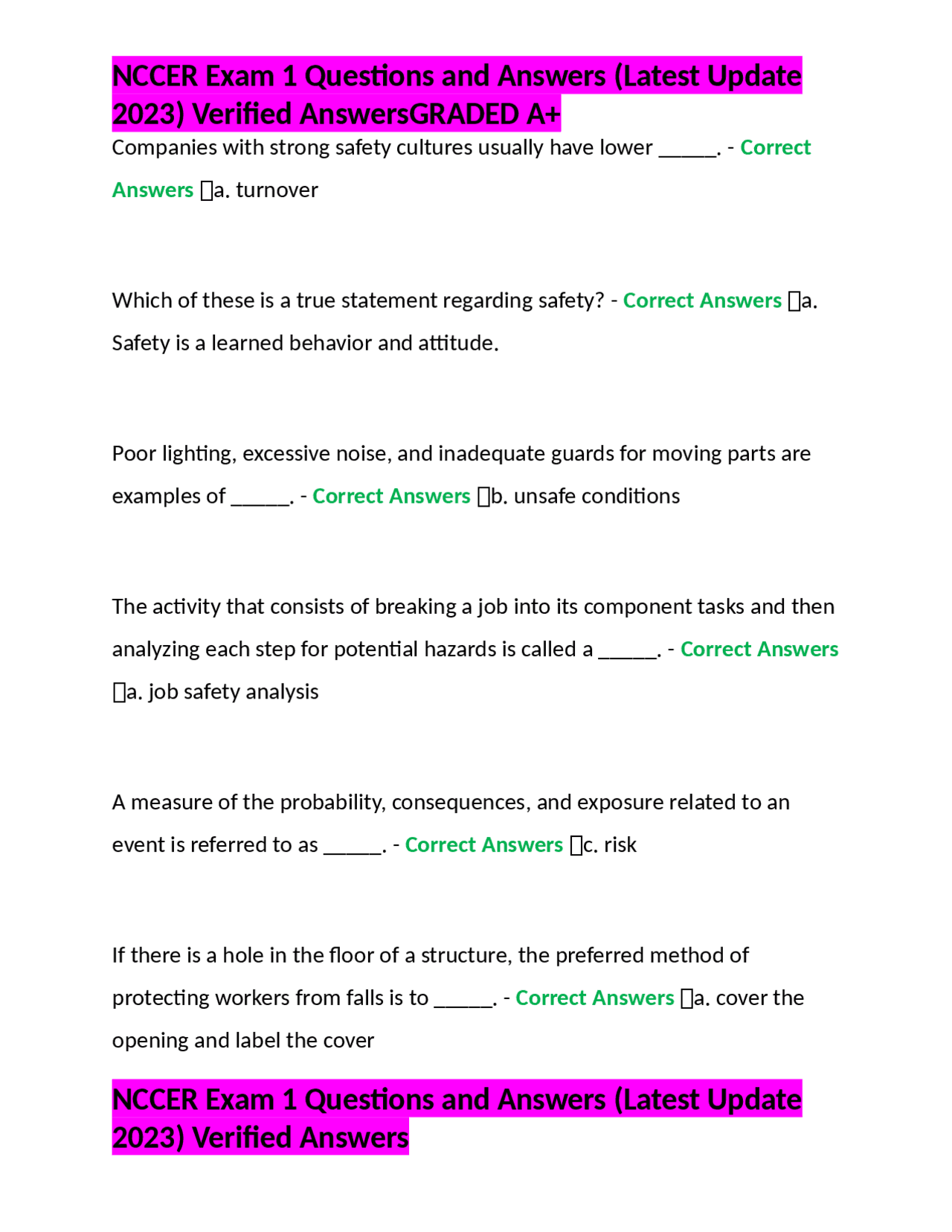 NCCER Exam 1 Questions and Answers (Latest Update 2023) Verified ...