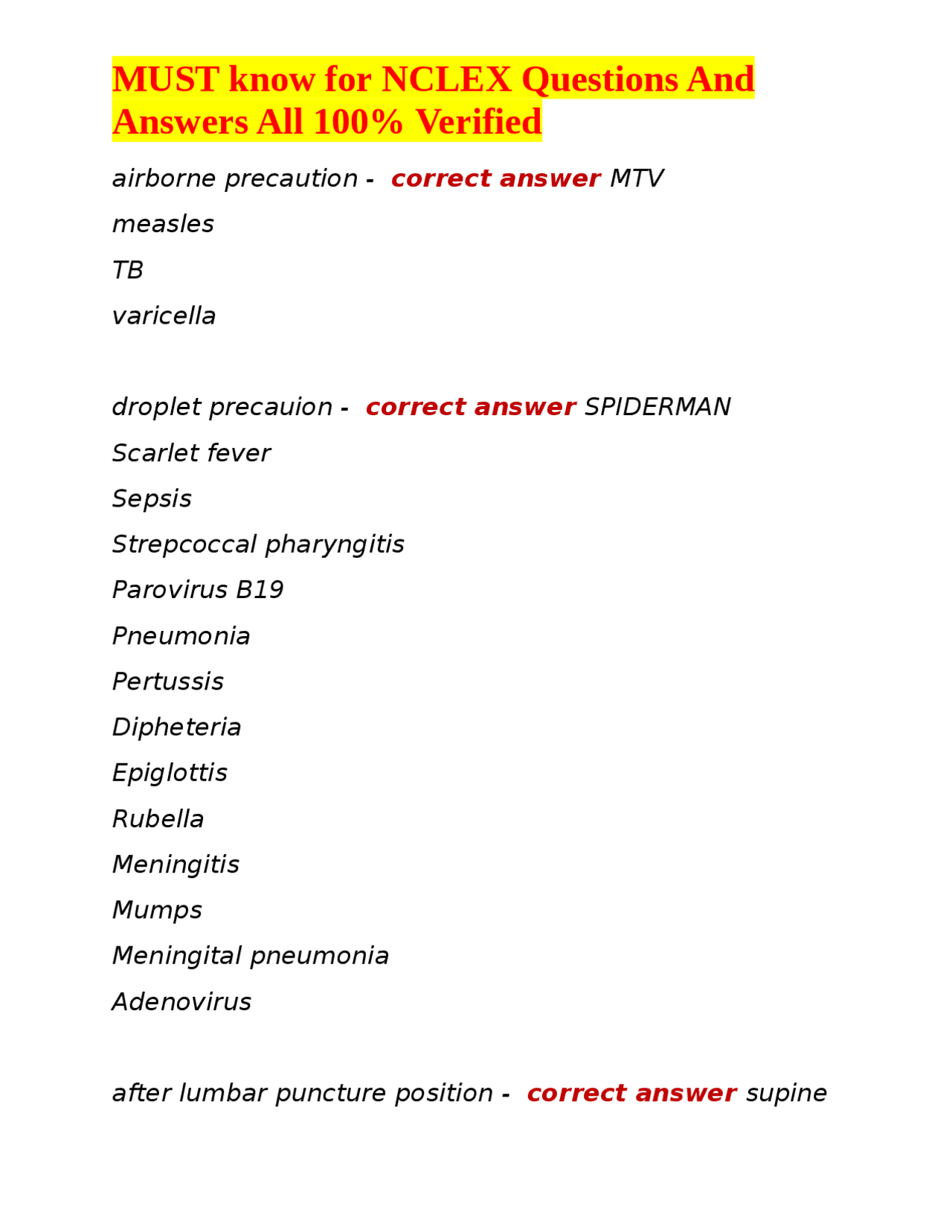 MUST know for NCLEX Questions And Answers All 100% Verified | Exams ...