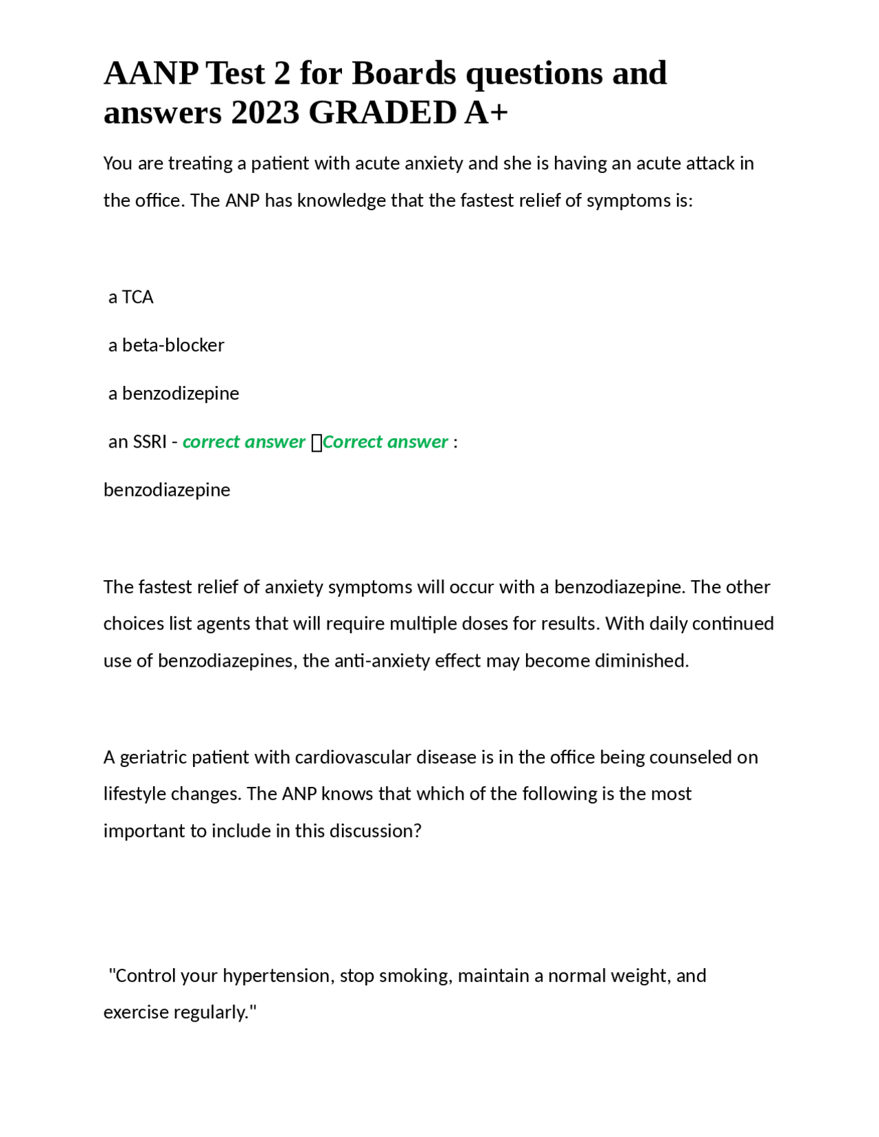 AANP Test 2 for Boards questions and answers 2023 GRADED A+ | Exams ...