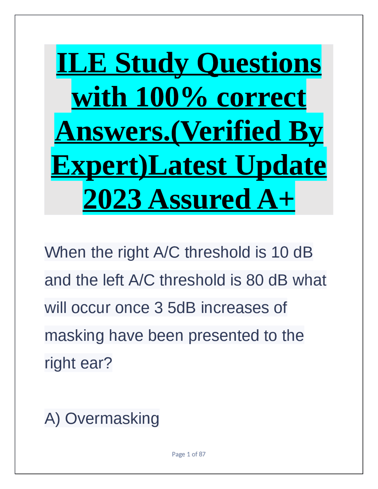 ILE Study Questions with 100% correct Answers.(Verified By Expert ...