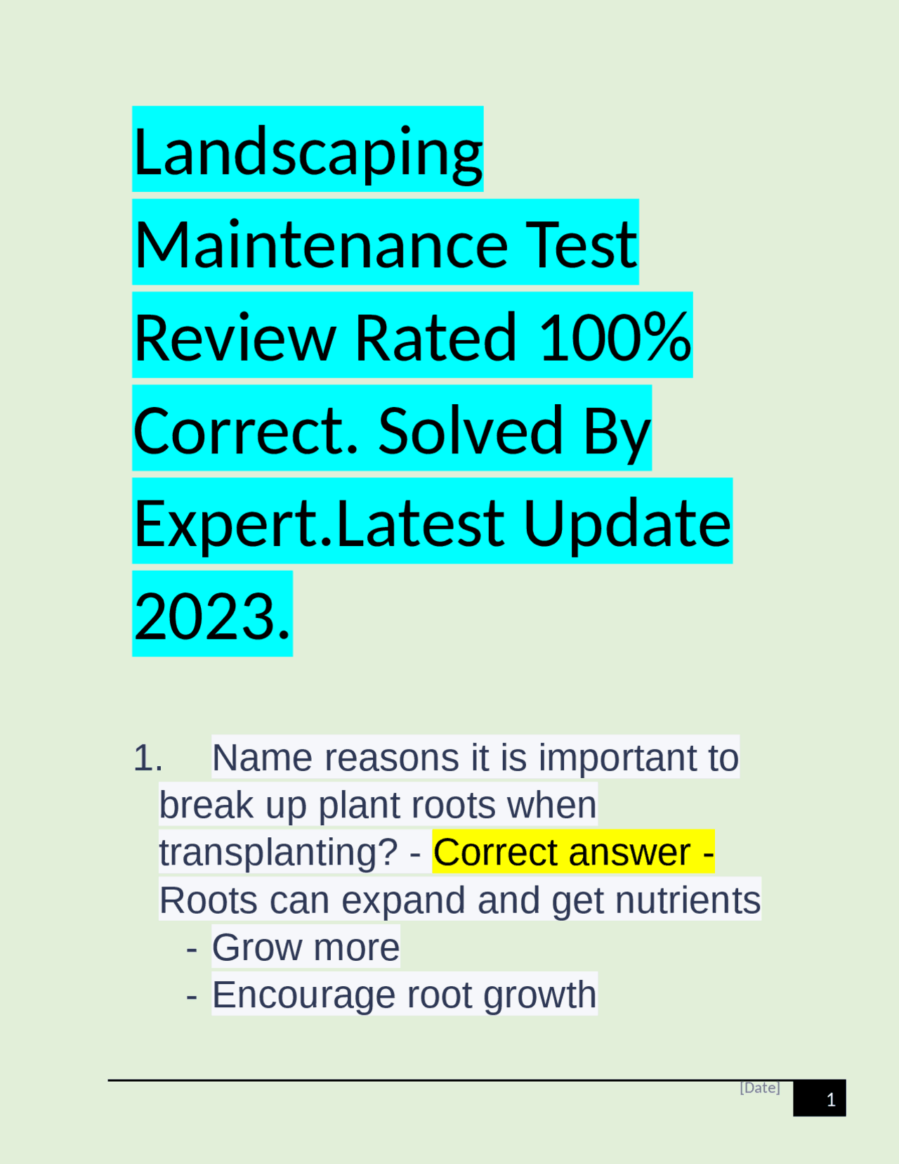 Landscaping Maintenance Test Review Rated 100% Correct. Solved By ...