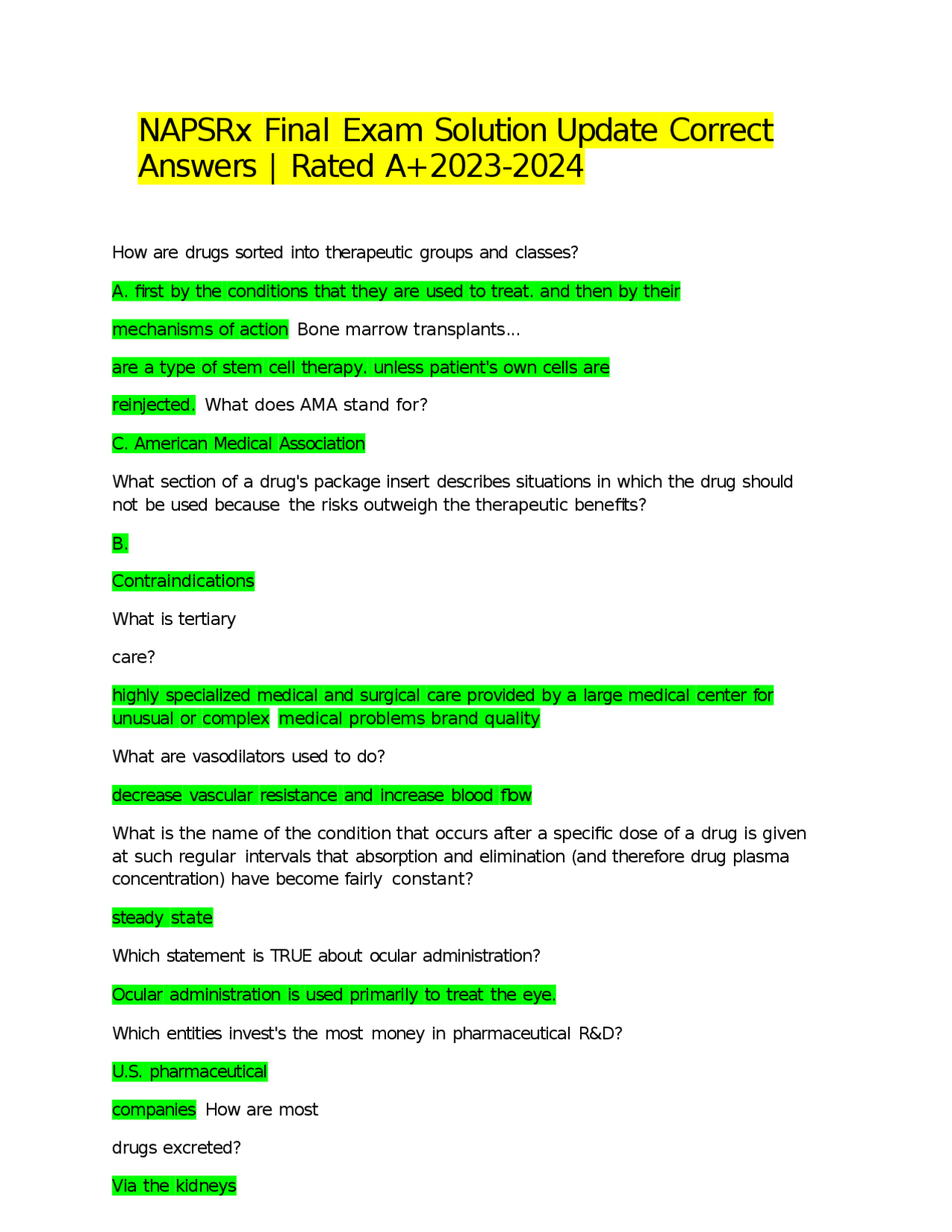 NAPSRx Final Exam Solution Update Correct Answers | Rated A+2023-2024 | Exams Nursing | Docsity