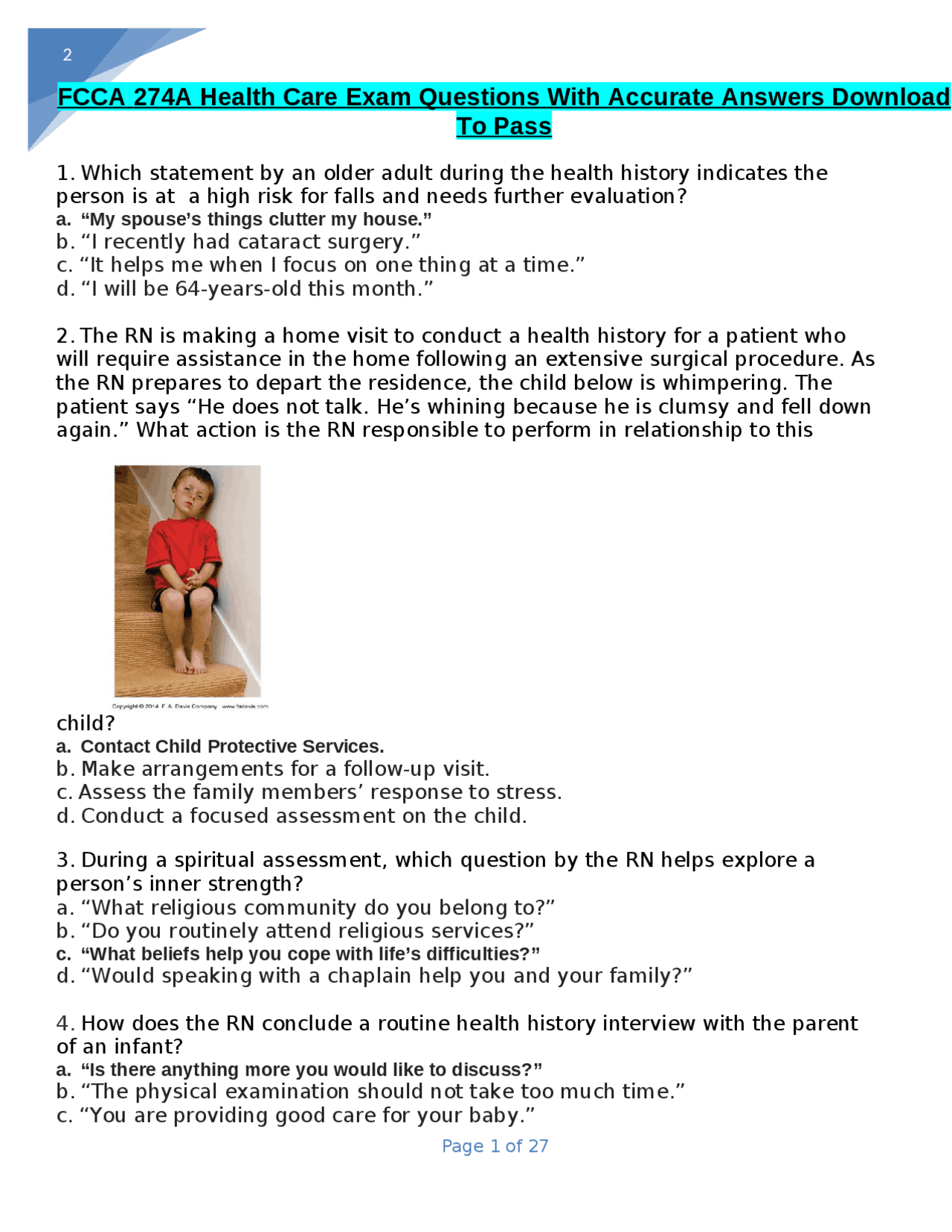 FCCA 274A Health Care Exam Questions With Accurate Answers Download To ...