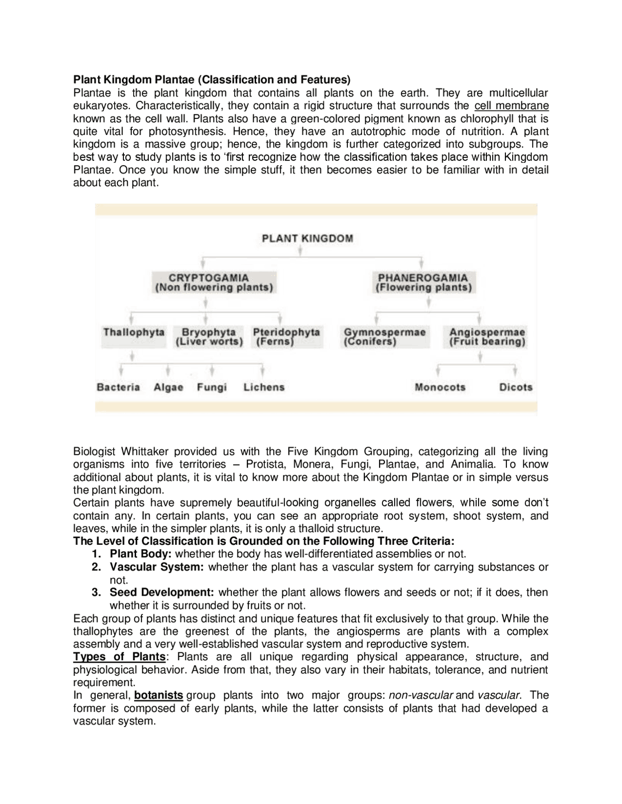 Plant Kingdom Plantae (Classification and Features) | Study notes ...