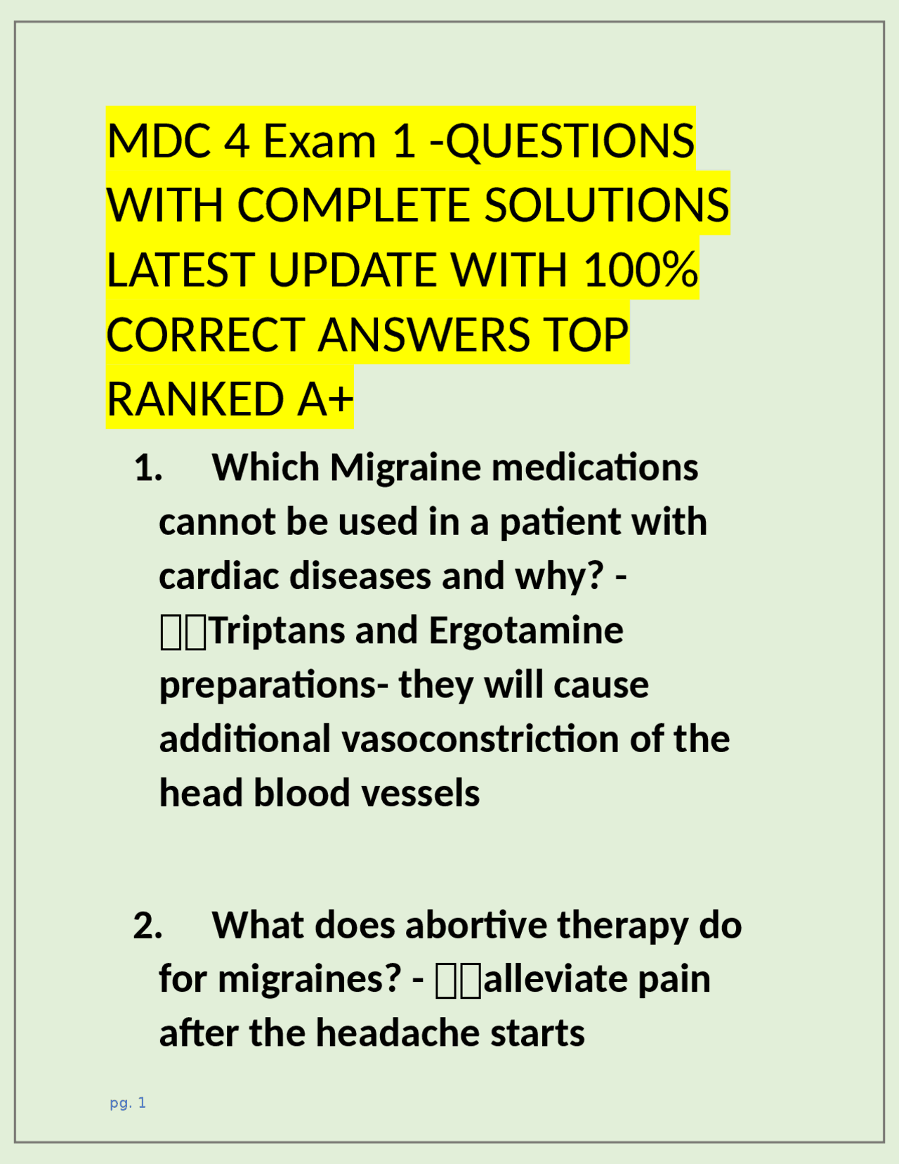 MDC 4 Exam 1 -QUESTIONS WITH COMPLETE SOLUTIONS LATEST UPDATE WITH 100% ...