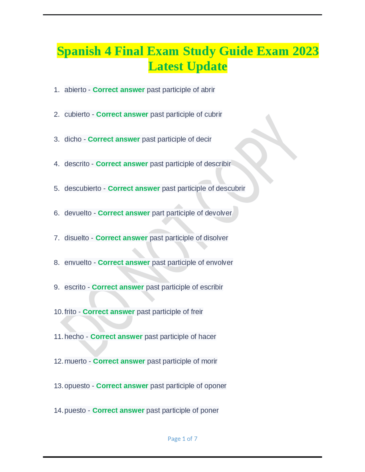 Spanish 4 Final Exam Study Guide Exam 2023 | Exams Spanish Literature ...