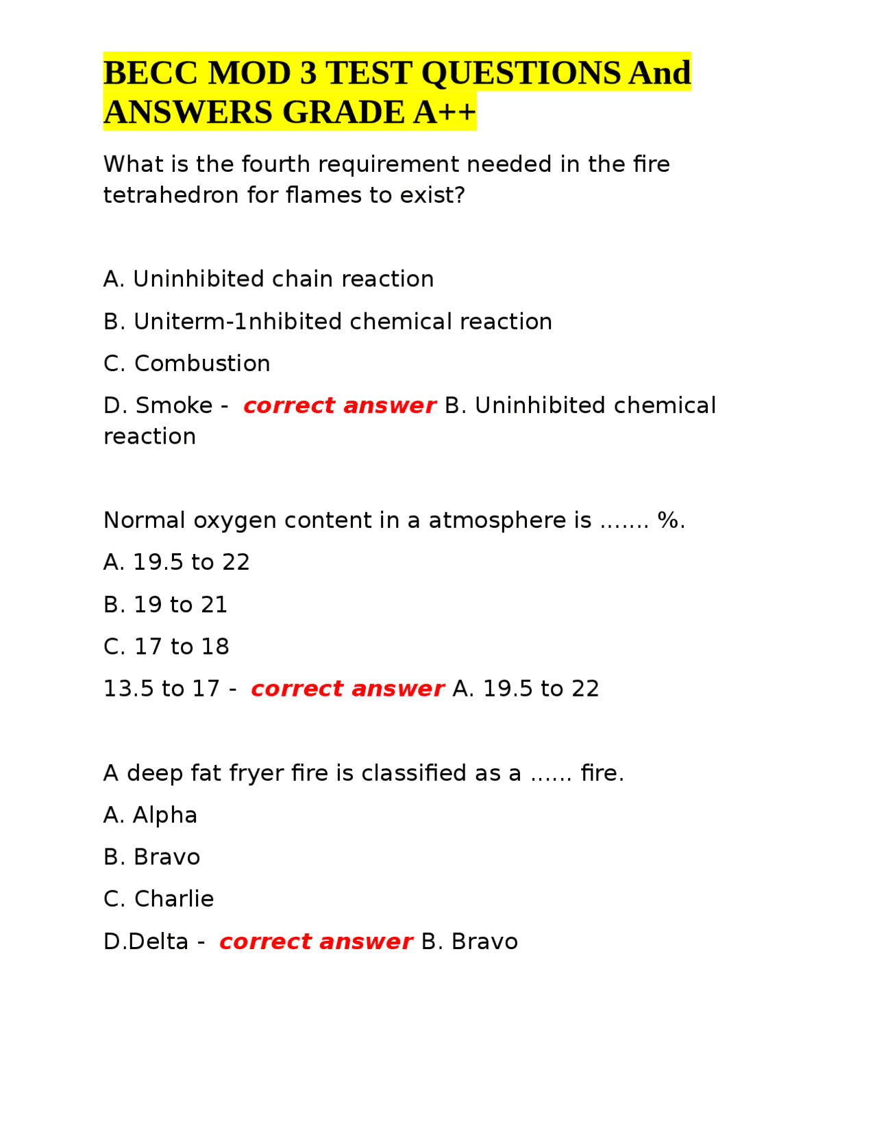 BECC MOD 3 Test Questions and Answers | Exams Chemical Principles | Docsity