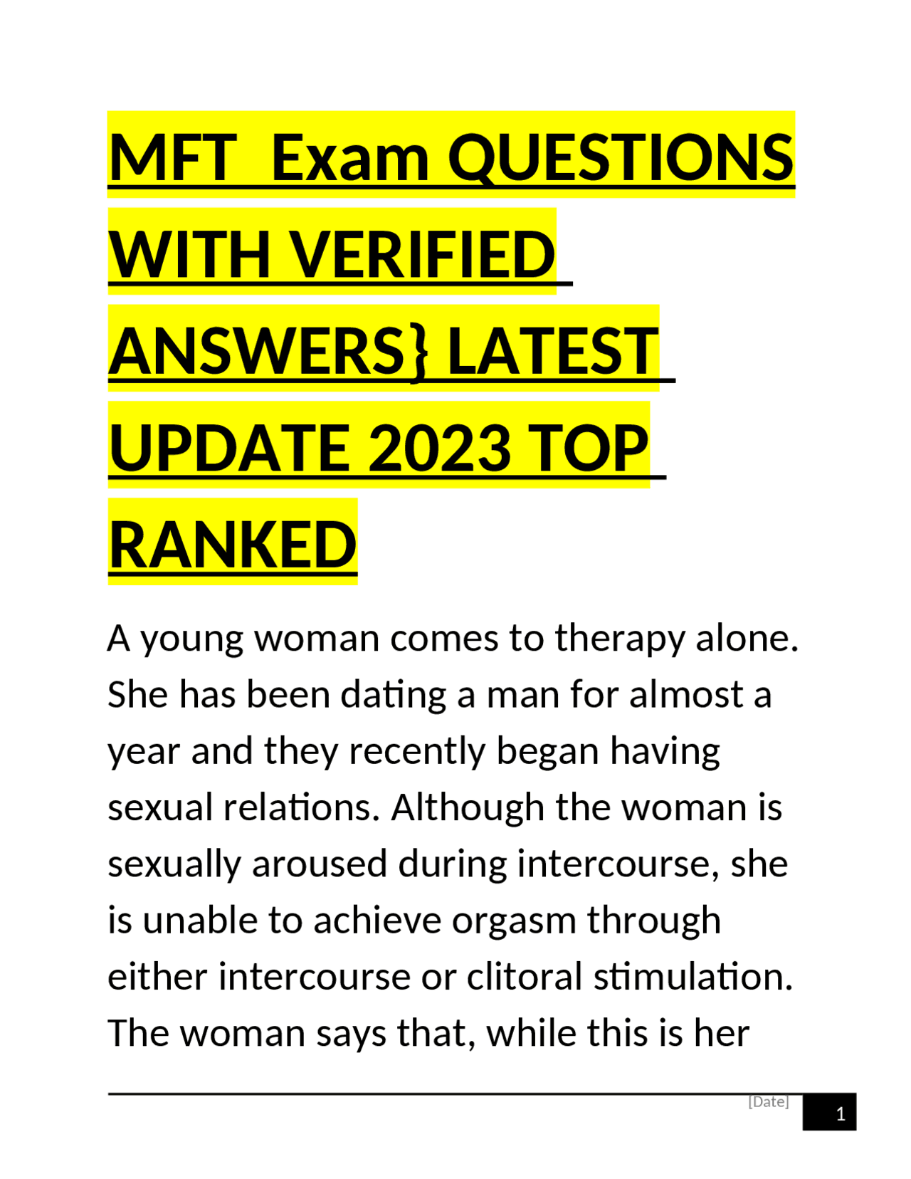 MFT Exam QUESTIONS WITH VERIFIED ANSWERS} LATEST UPDATE 2023 TOP RANKED ...