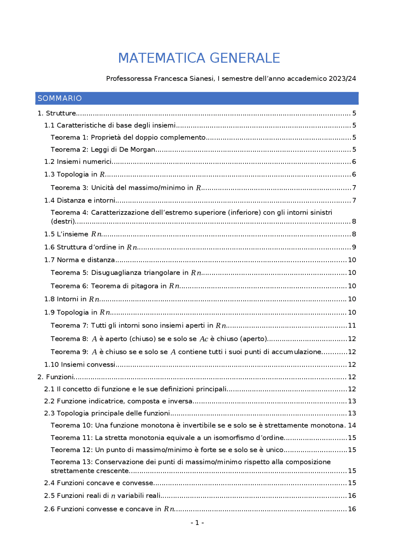 Corso di Matematica modulo 1 (generale), Bocconi, anno accademico 2023/24 | Dispense di ...