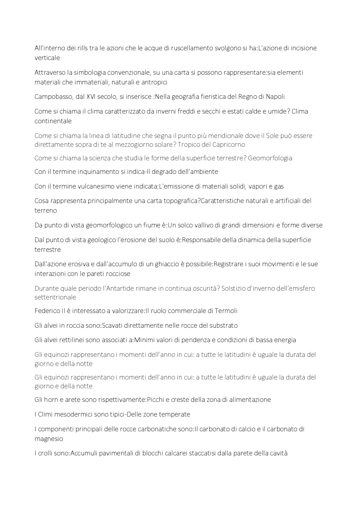 Paniere Geografia fisica e rischi geomorfologici | Panieri di Geografia | Docsity