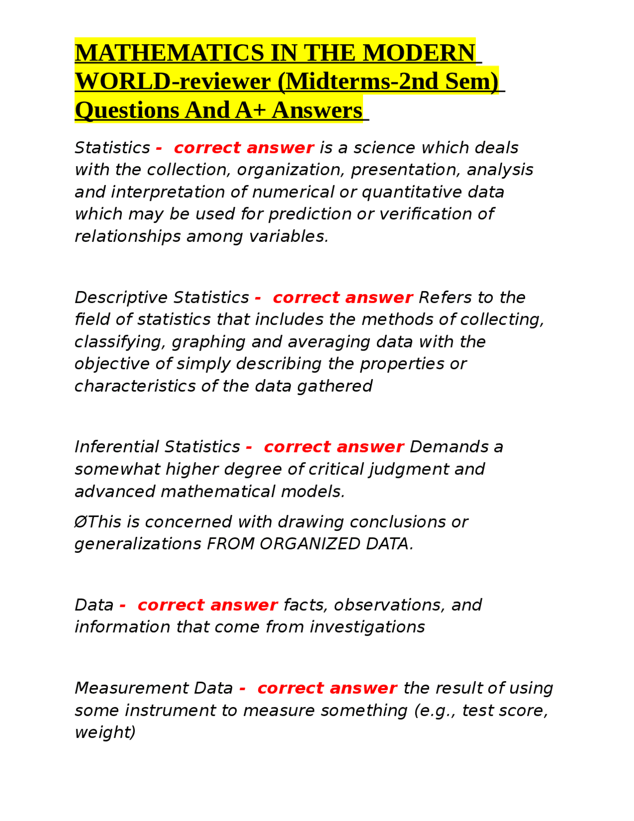 MATHEMATICS IN THE MODERN WORLD-reviewer (Midterms-2nd Sem) | Exams ...