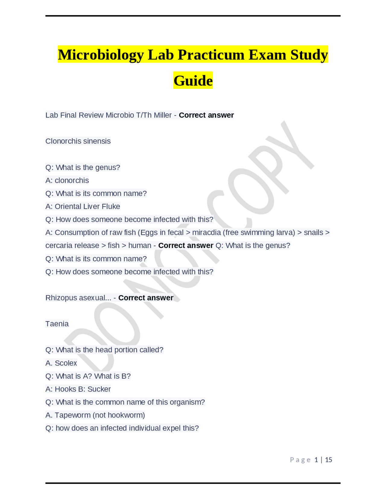 Microbiology Lab Practicum Exam Study Guide | Exams Microbiology | Docsity