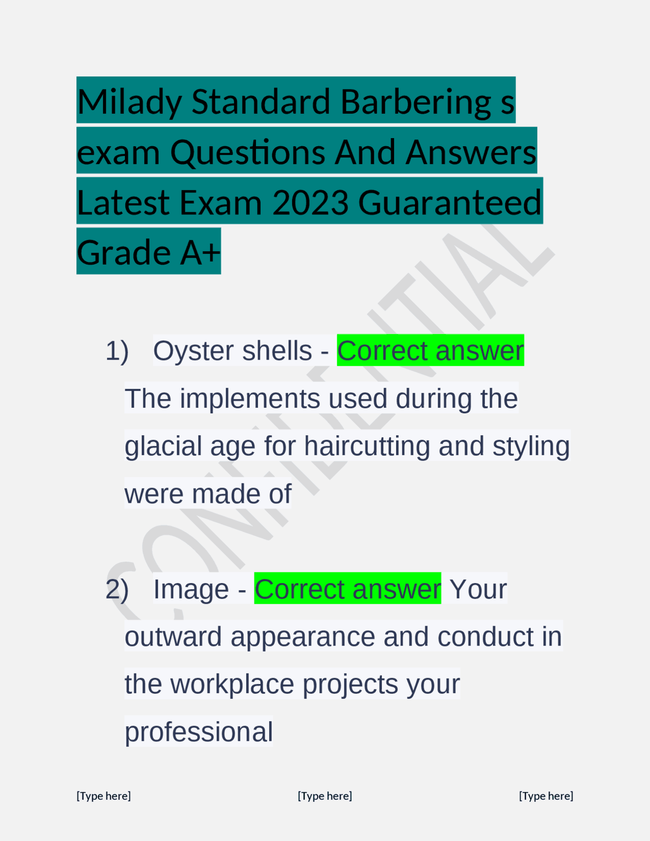 Milady Standard Barbering s exam Questions And Answers Latest Exam 2023 ...