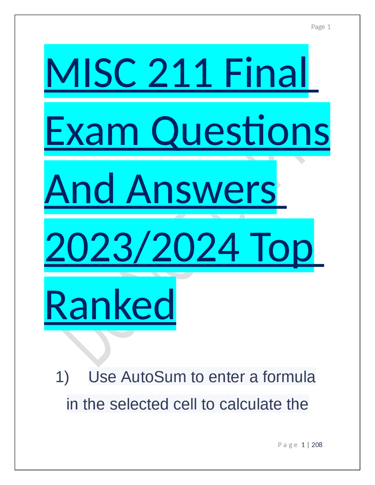MISC 211 Final Exam Questions And Answers 2023/2024 Top Ranked | Exams ...